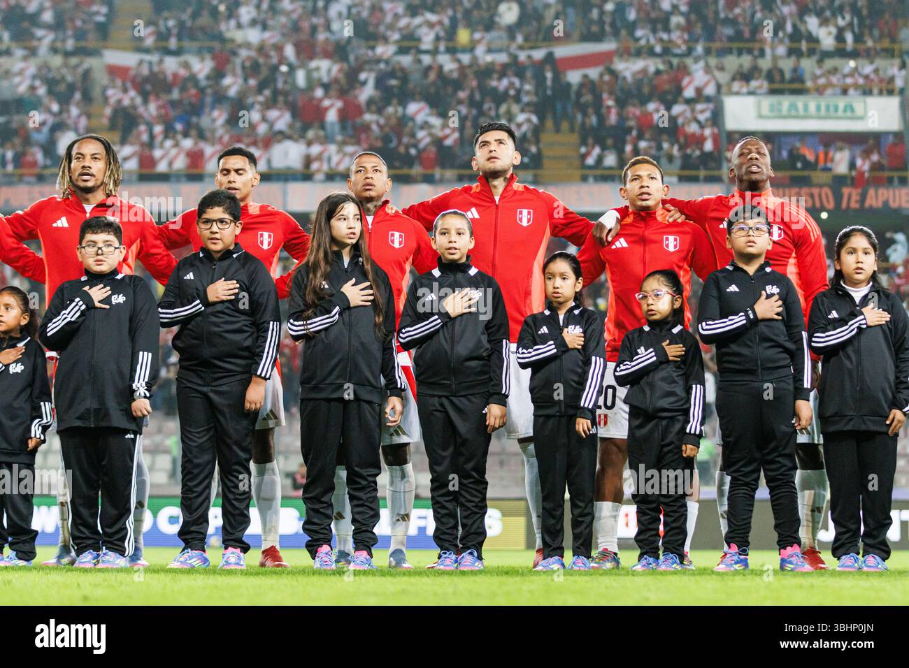 Lima, Peru - June 10: Players of Peru sing the national anthem prior to ...