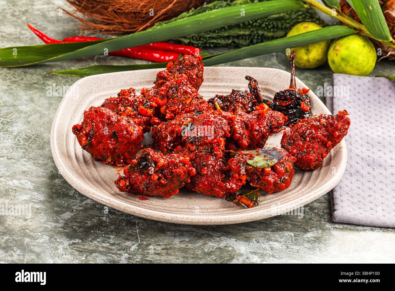 Indian cuisene - tandoori spicy Chicken 65 Stock Photo - Alamy