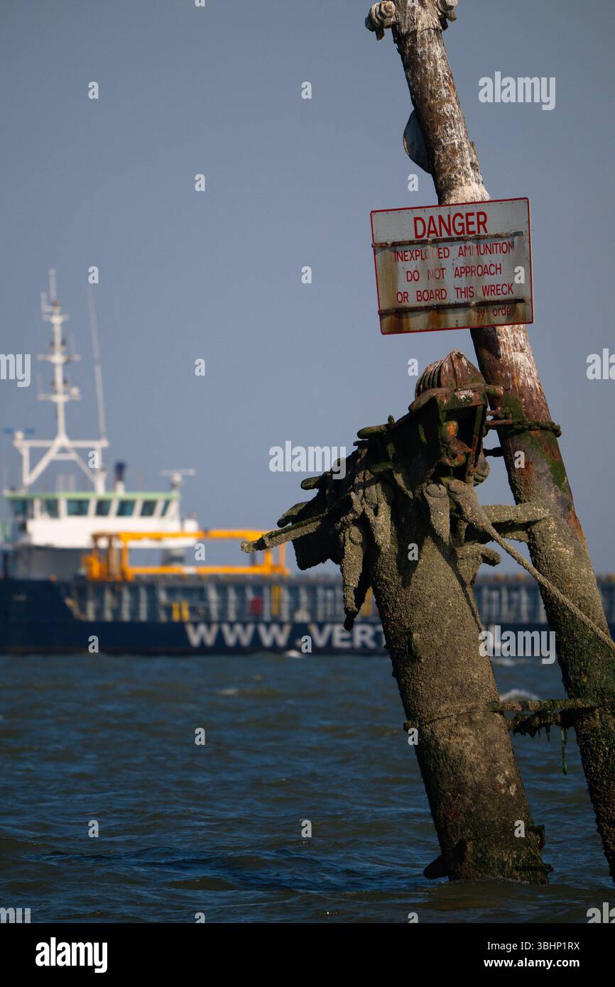 Shipping passing close to the SS Richard Montgomery wreck in the Thames ...