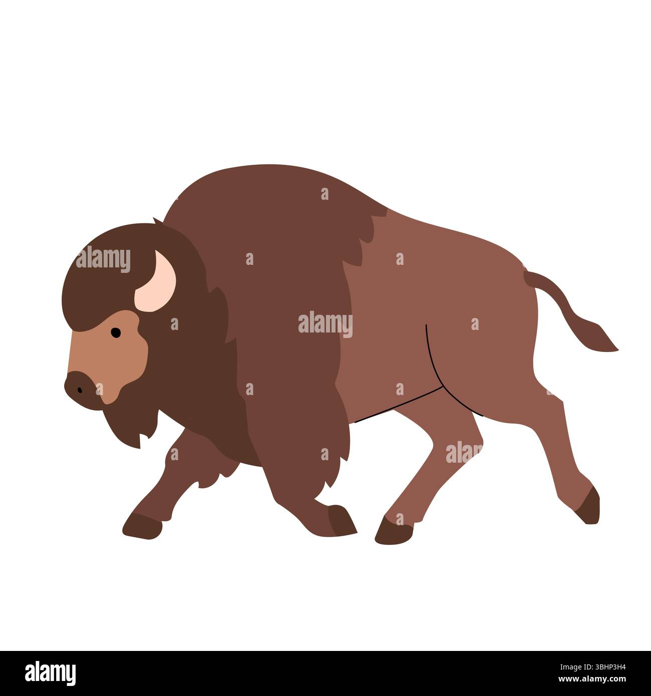 Flat vector illustration of a bison with a large brown mane, light ...