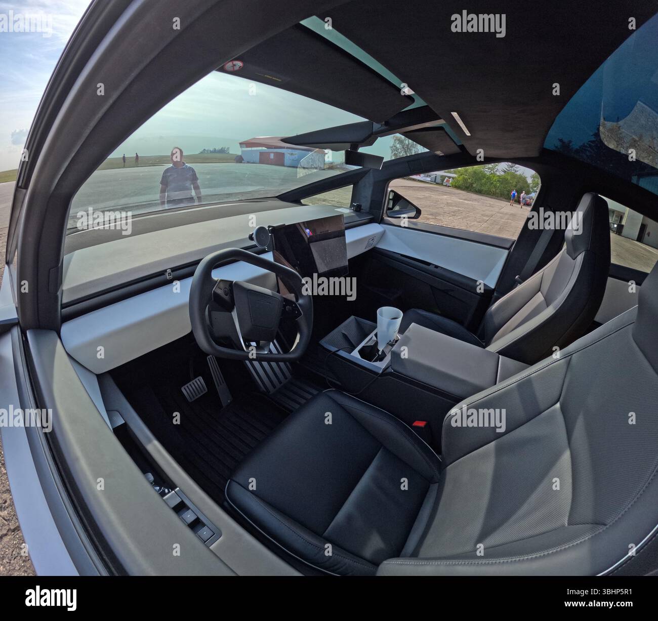 Tesla Cybertruck modern interior design on an airport in Jihlava ...