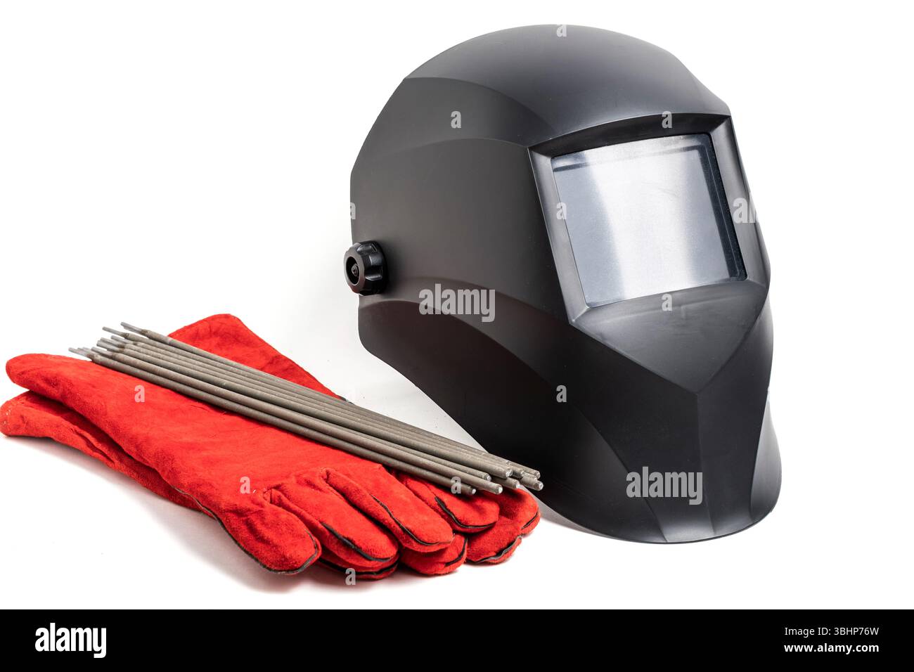 Welding mask, gloves and electrodes on white background Stock Photo - Alamy
