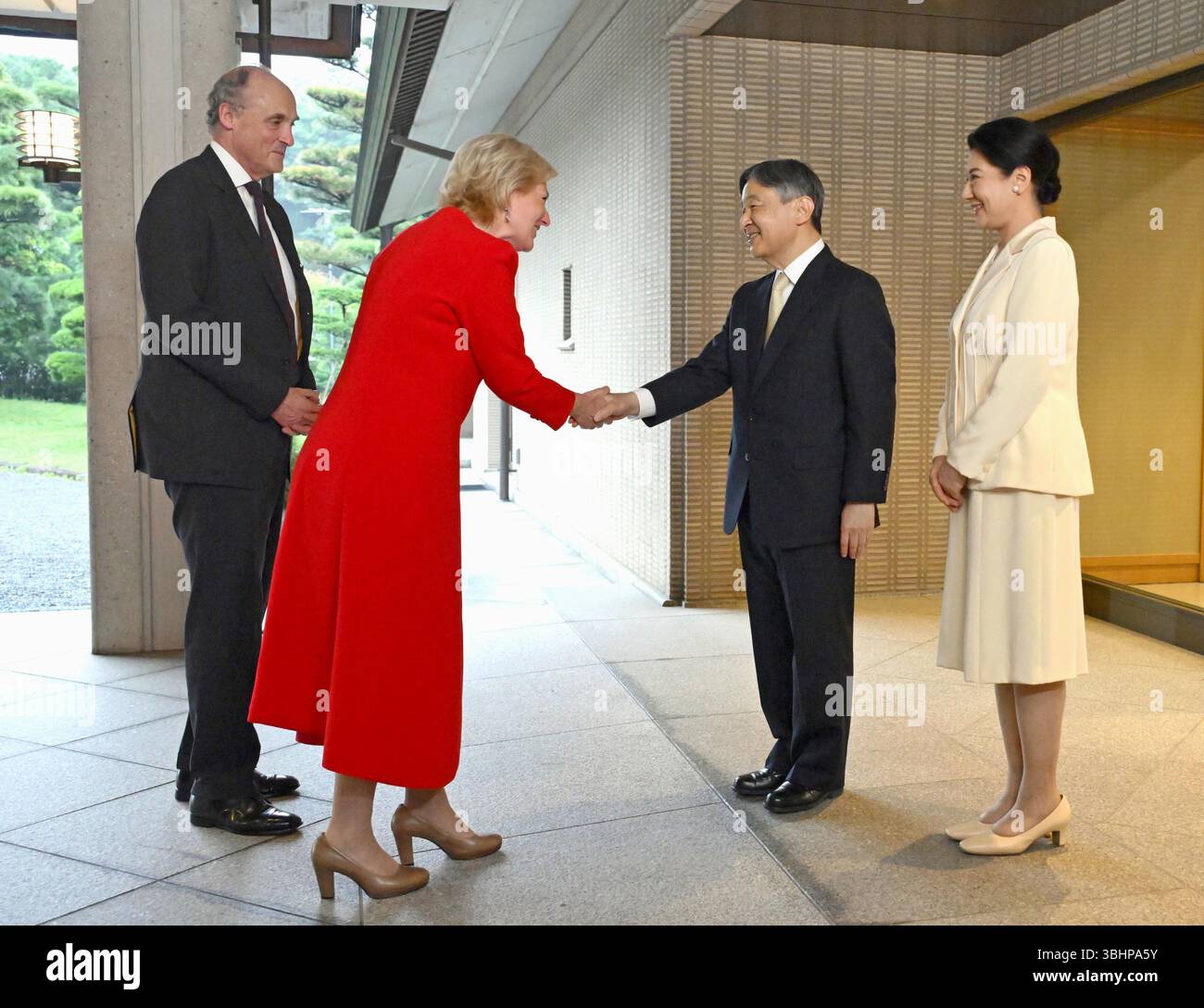 Japanese Emperor Naruhito and Empress Masako greet Belgian Princess ...