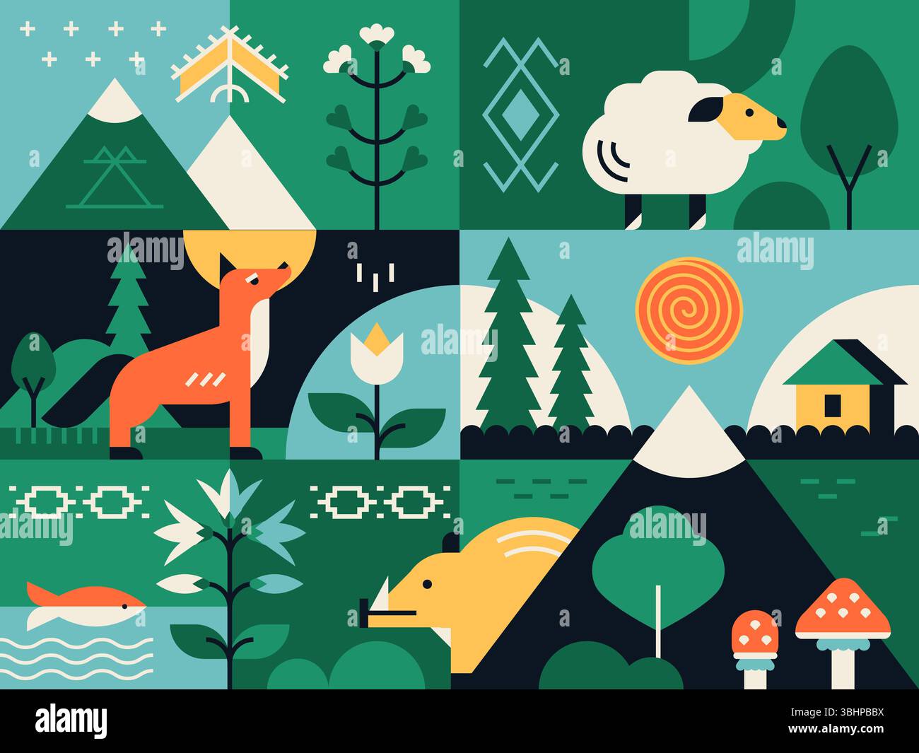 Flora and fauna - flat design style illustration Stock Vector Image ...