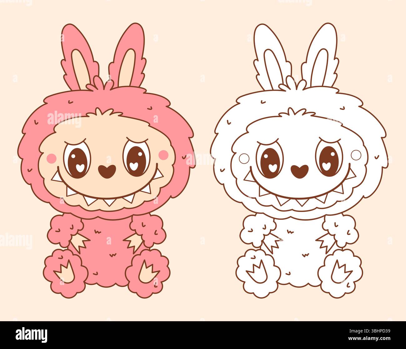 Cute Monster Pink Toy Labubu set. Cartoon Funny kawaii character ...