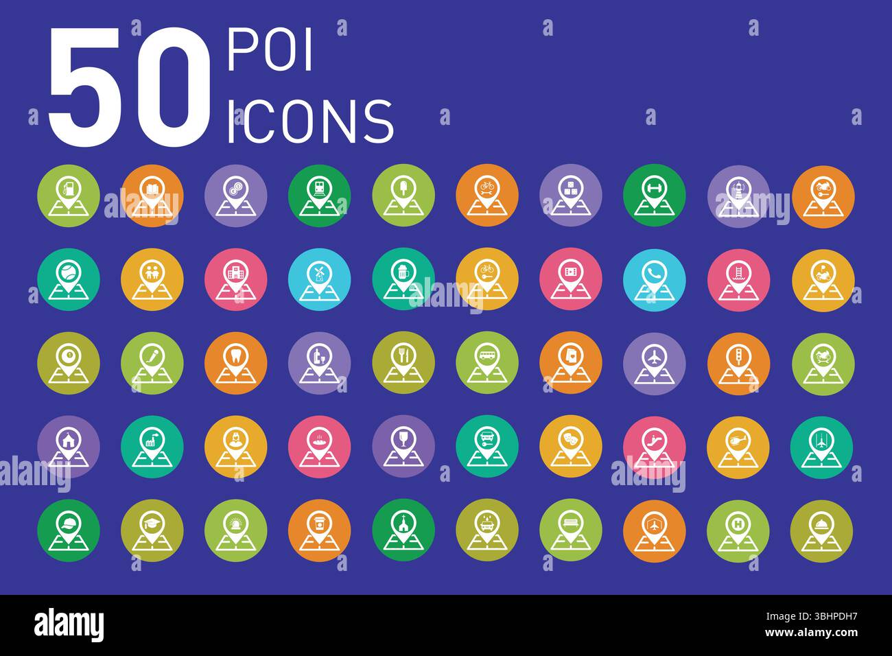 Vector Illustration of 50 Location Markers – Point of Interest (POI ...