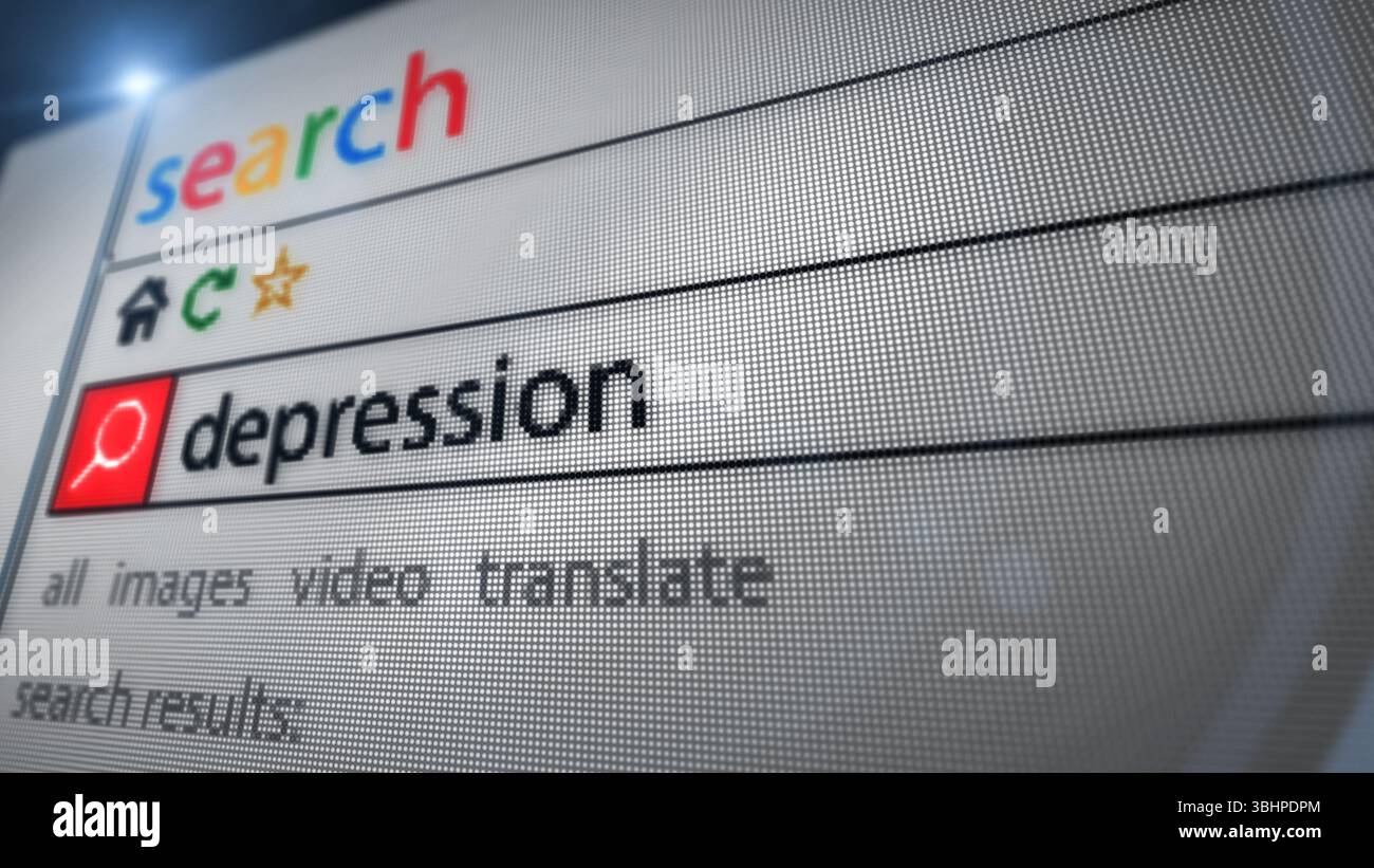 Depression and mental health crisis text typing on browser screen ...