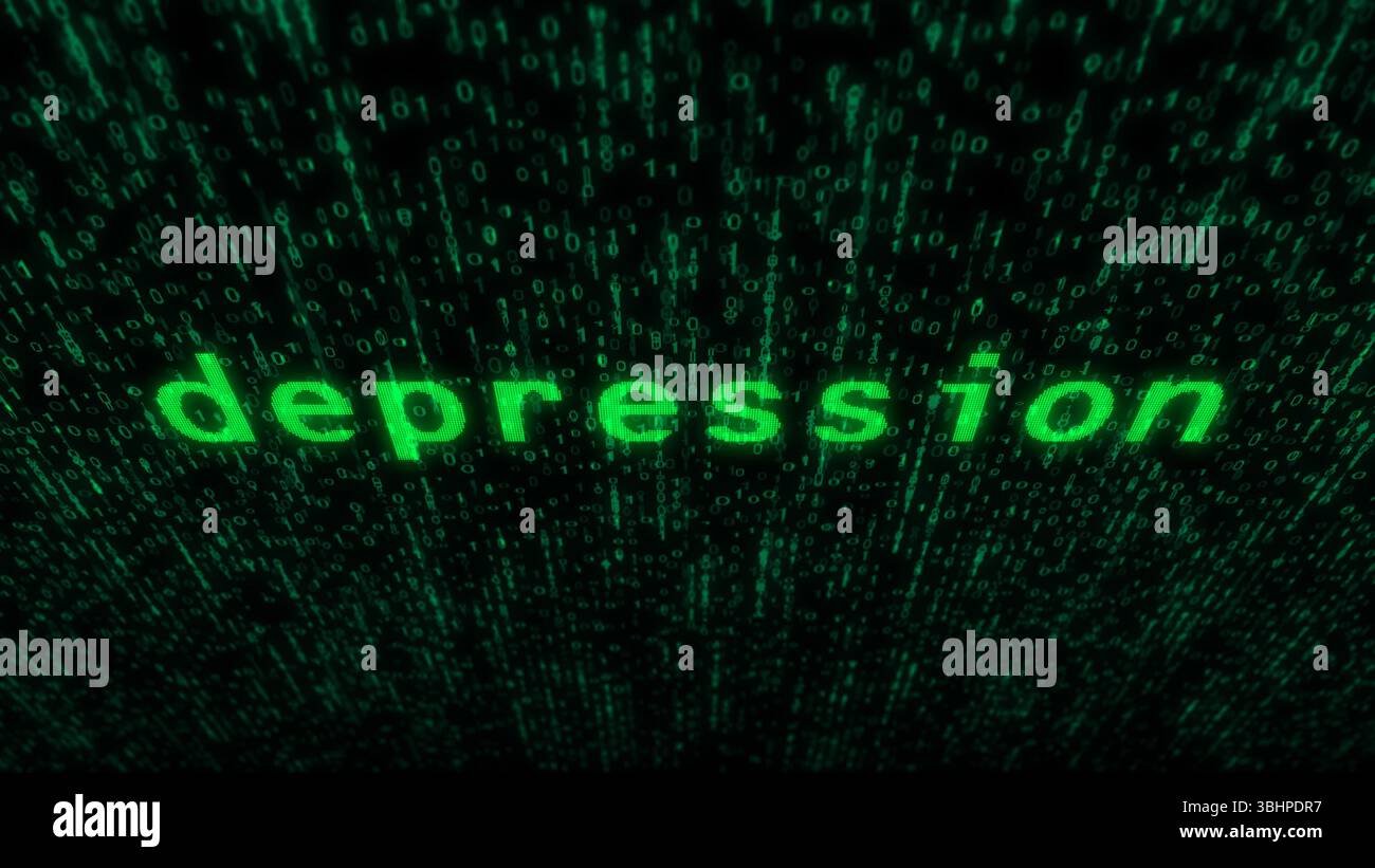 Depression and mental health crisis text typing on display screen ...