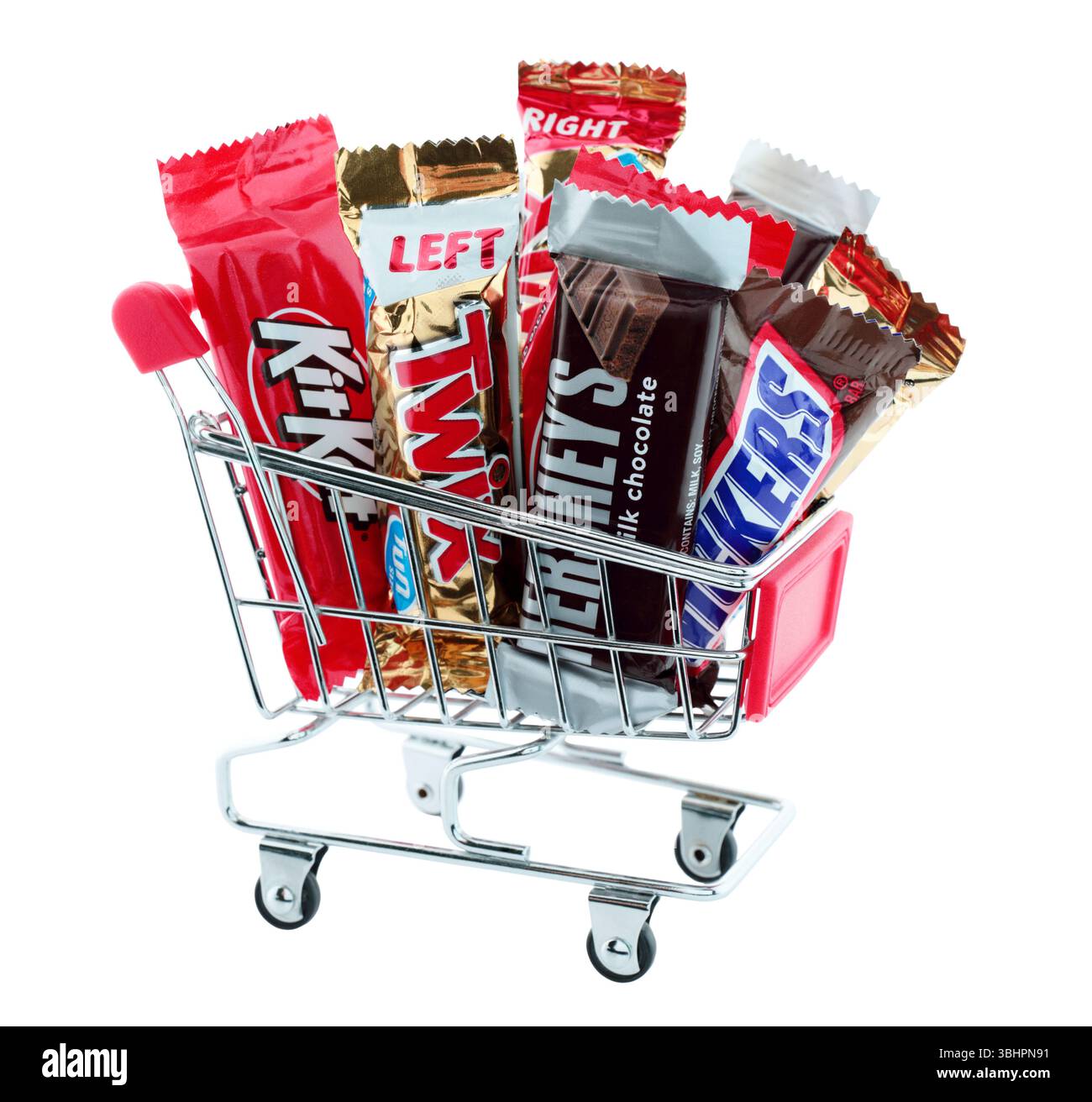 Chocolate bars mix in shopping cart, isolated on a transparent ...