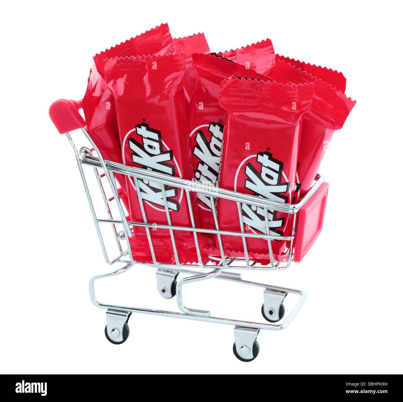 Chocolate bars Kit Kat in shopping cart, isolated on a transparent ...