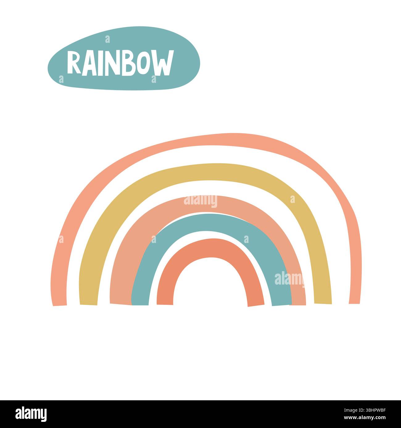 A simple, colorful rainbow with soft pastel colors. The arch is smooth ...