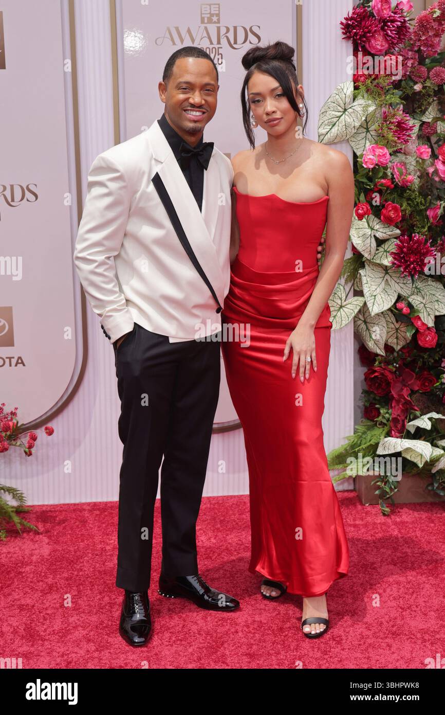 Terrence J and Mikalah Sultan attend the 2025 BET Awards at Peacock ...