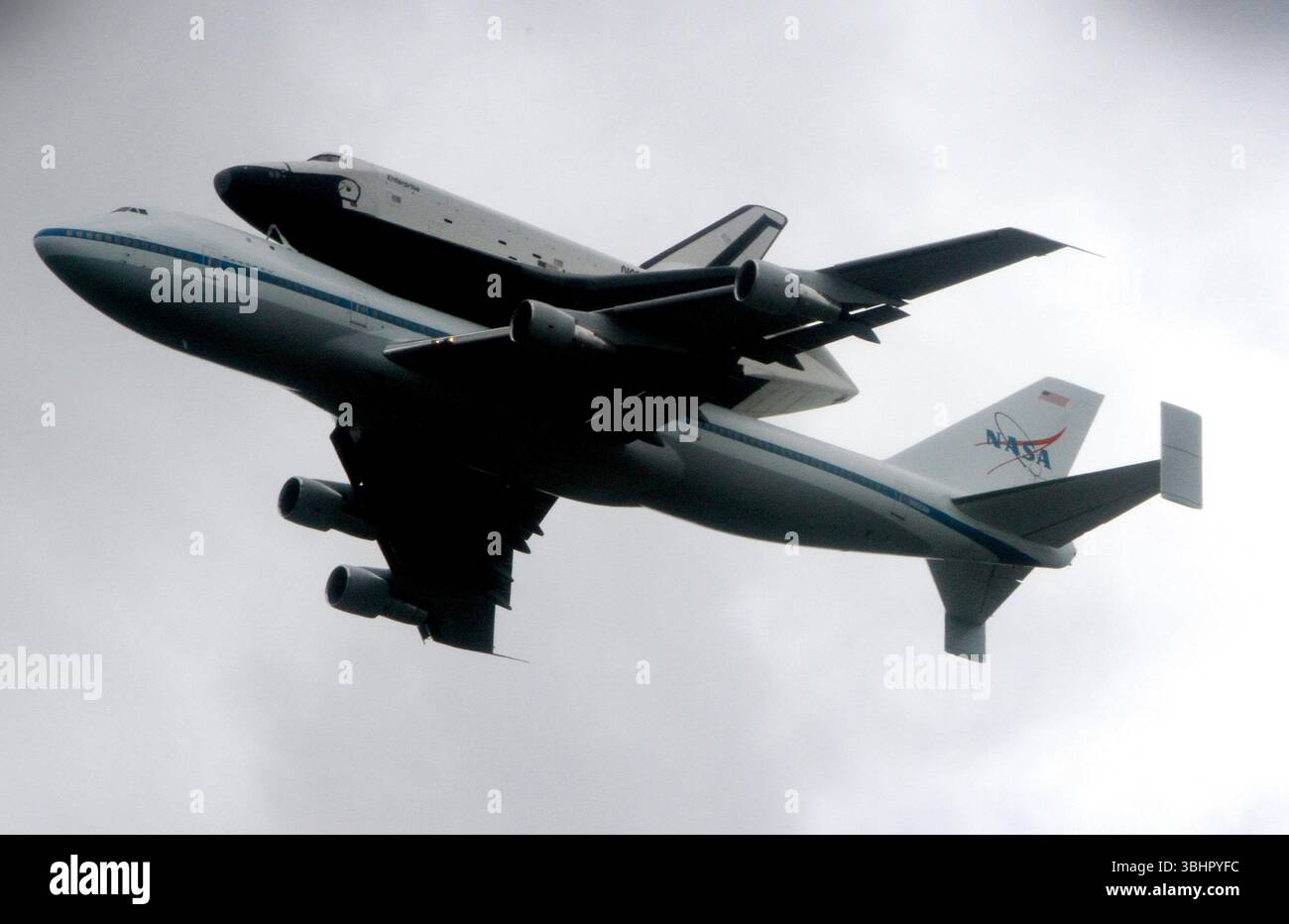 Space Shuttle Enterprise, flying on the back of a Boeing 747 on it's ...