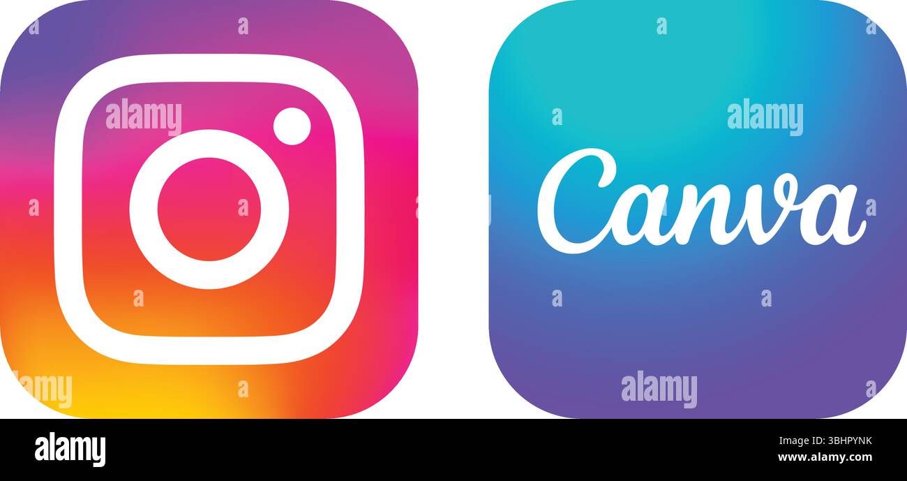 Set of Instagram and Canva social media mobile apps icons, on a ...