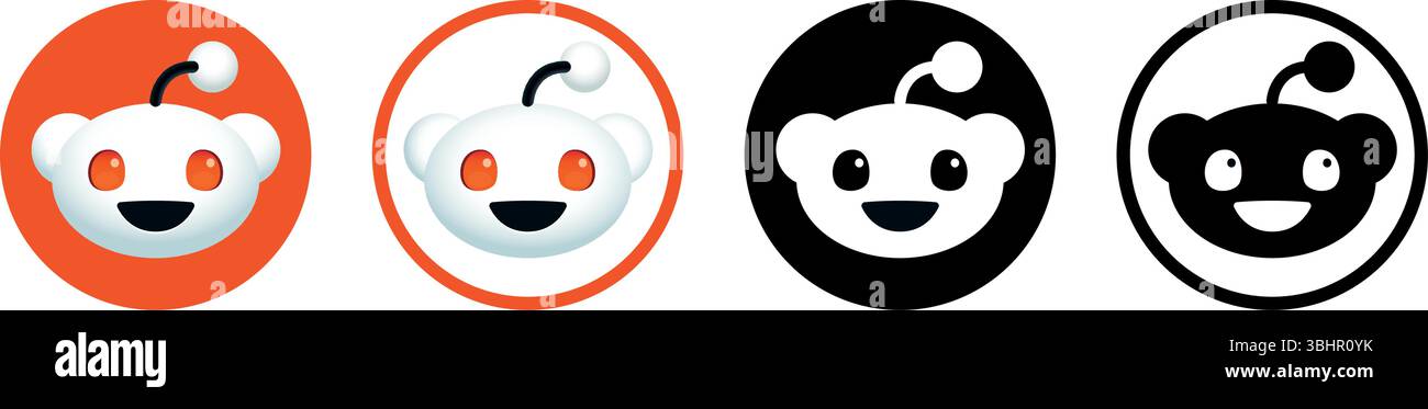 Set of round Reddit social media mobile app icons, isolated on a ...