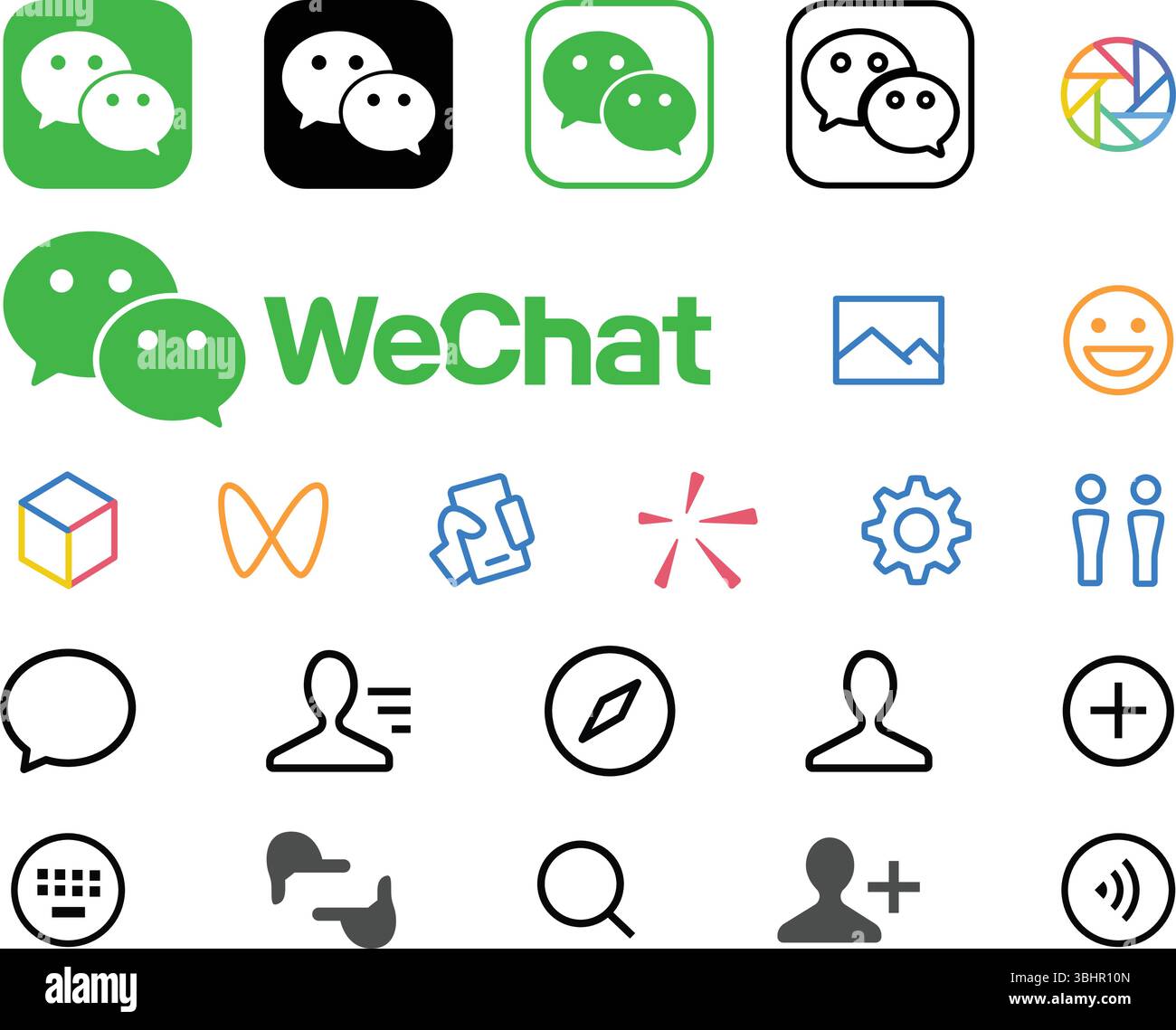 WeChat Set of Mobile App interface icons and logos. Social Media ...