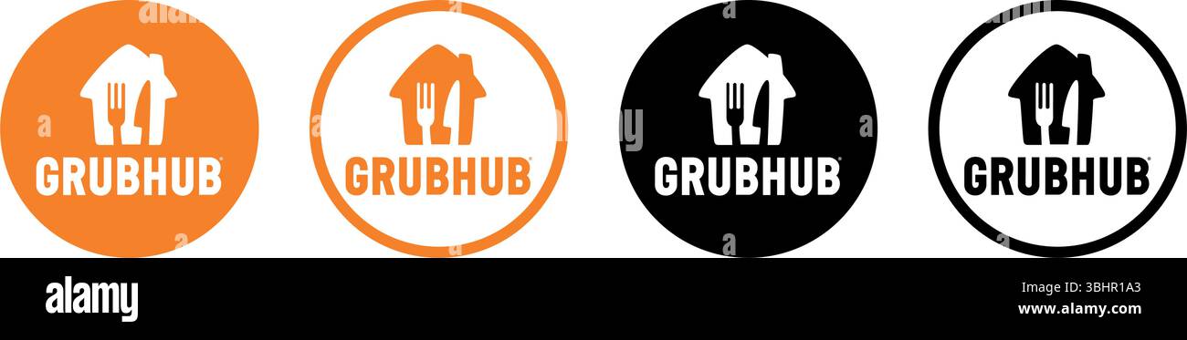 Set of round GrubHub mobile app icons, isolated on a transparent ...