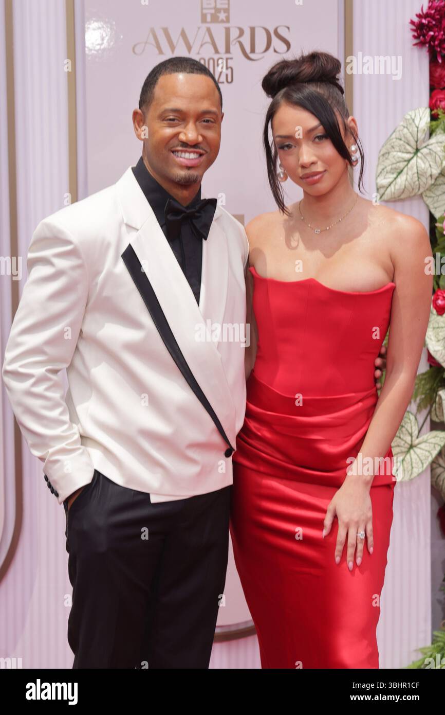 Terrence J and Mikalah Sultan attend the 2025 BET Awards at Peacock ...