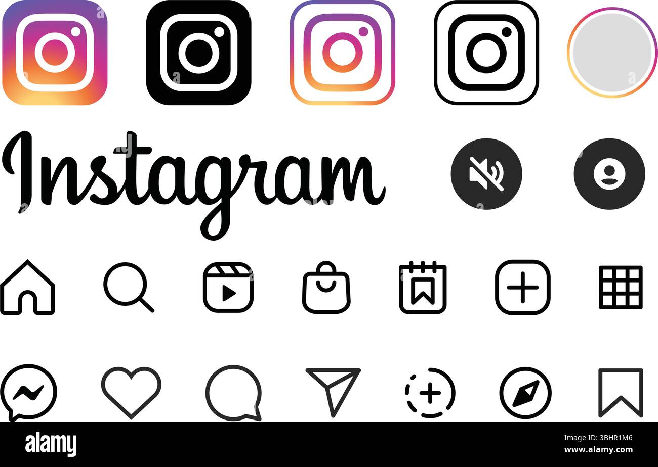 Instagram Set of Mobile App interface icons and logos. Social Media ...