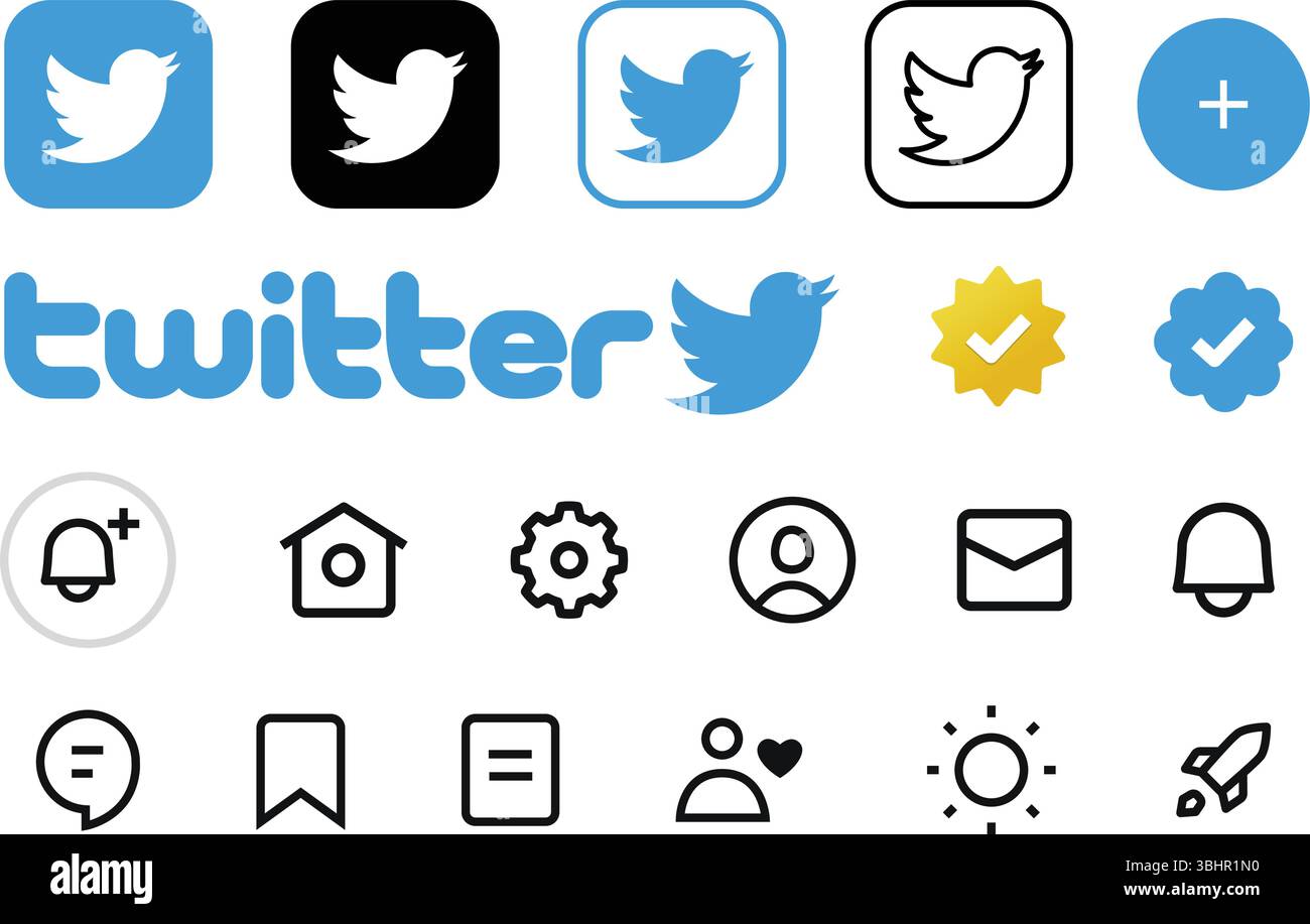 Twitter Set of Mobile App interface icons and logos. Social Media ...