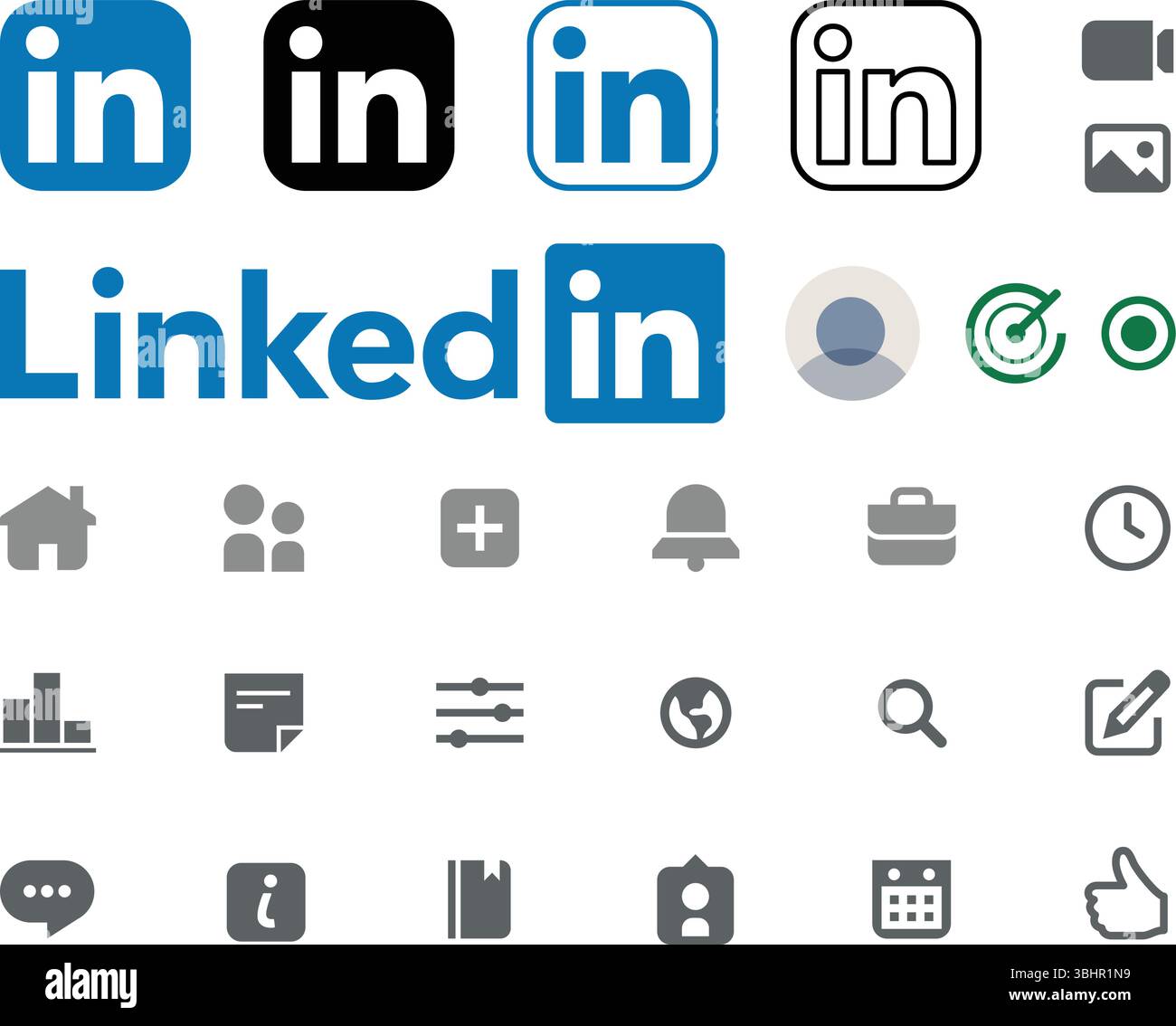 LinkedIn Set of Mobile App interface icons and logos. Social Media ...