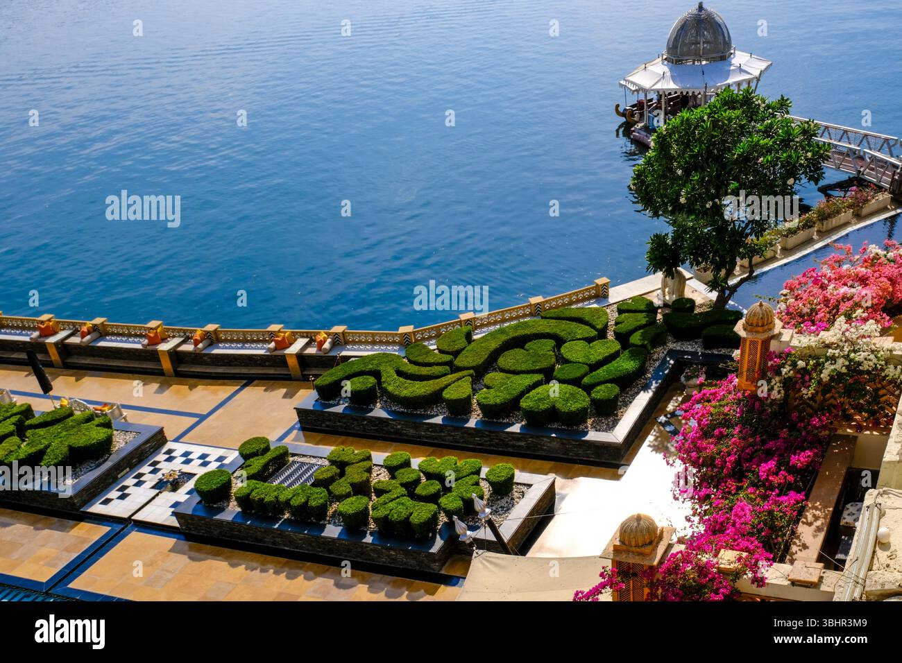 India. Rajasthan. Udaipur. View of Lake Pichola from Leela Palace Hotel ...