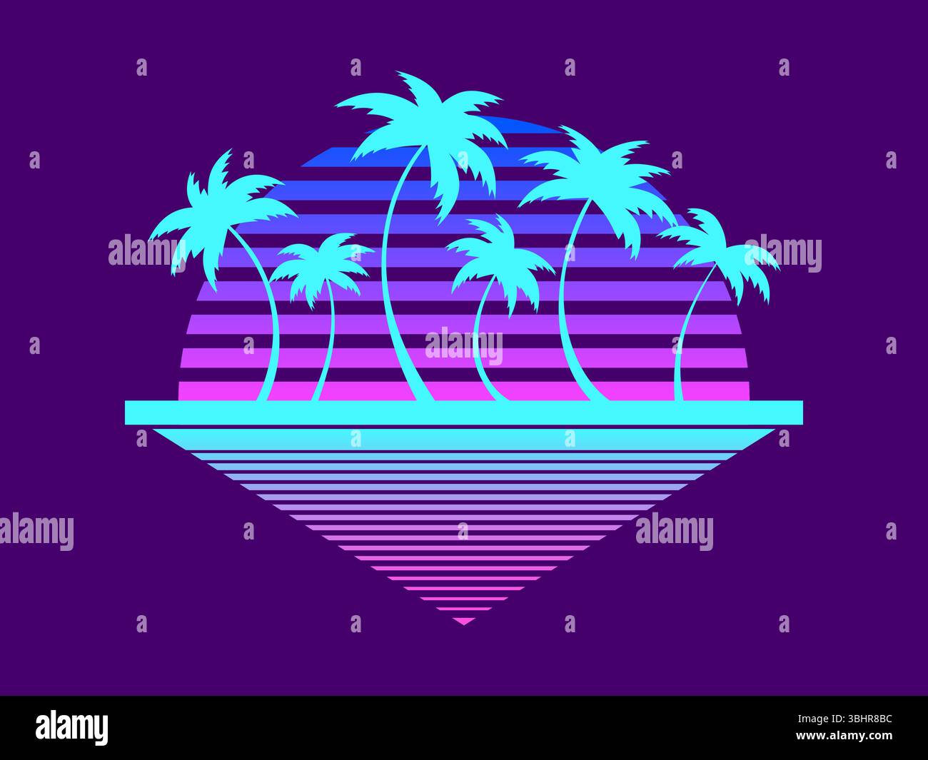 Retro futuristic sunset with palm trees and triangle in 80s style. Sci ...