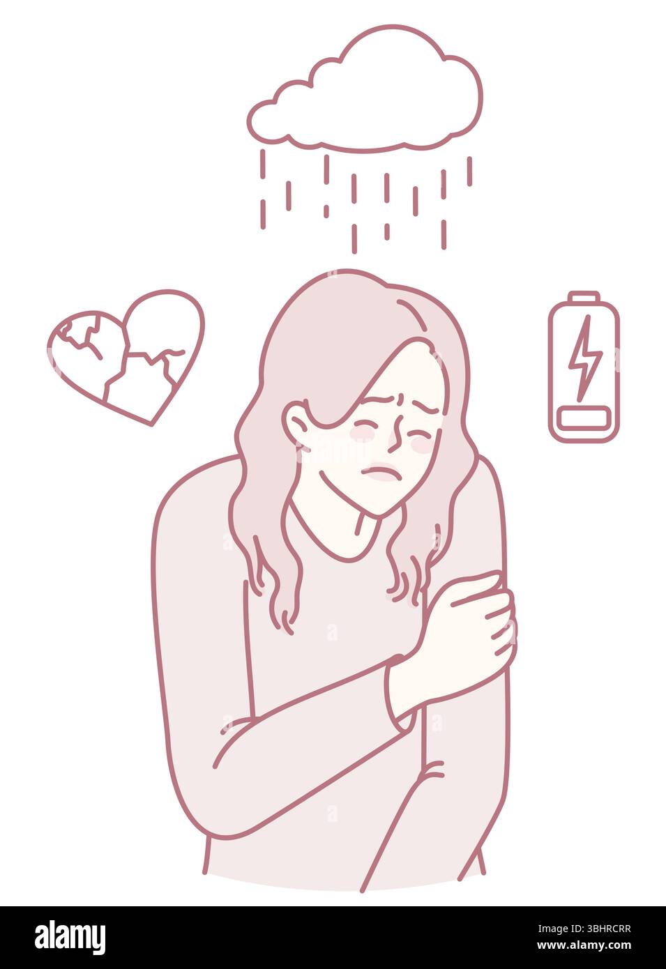 An illustration of a sorrowful person amidst heartbreak symbols ...