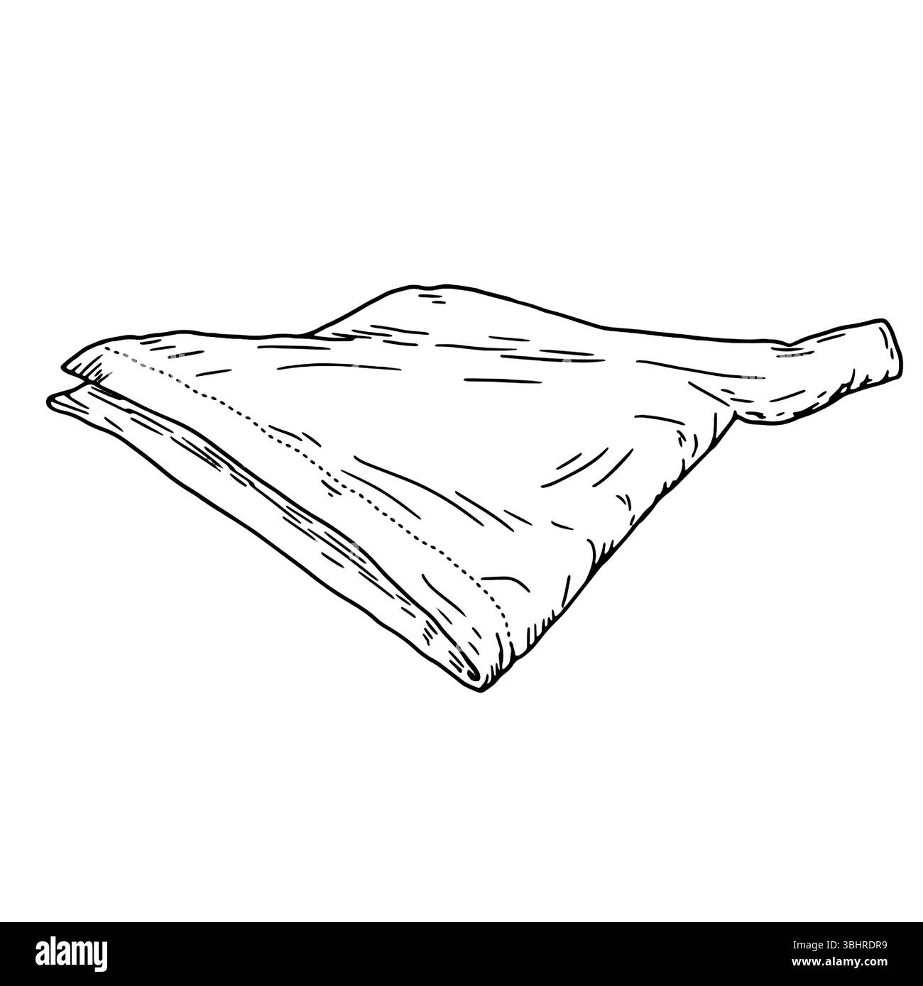 Folded linen napkin, black and white ink sketch. Vector illustration ...