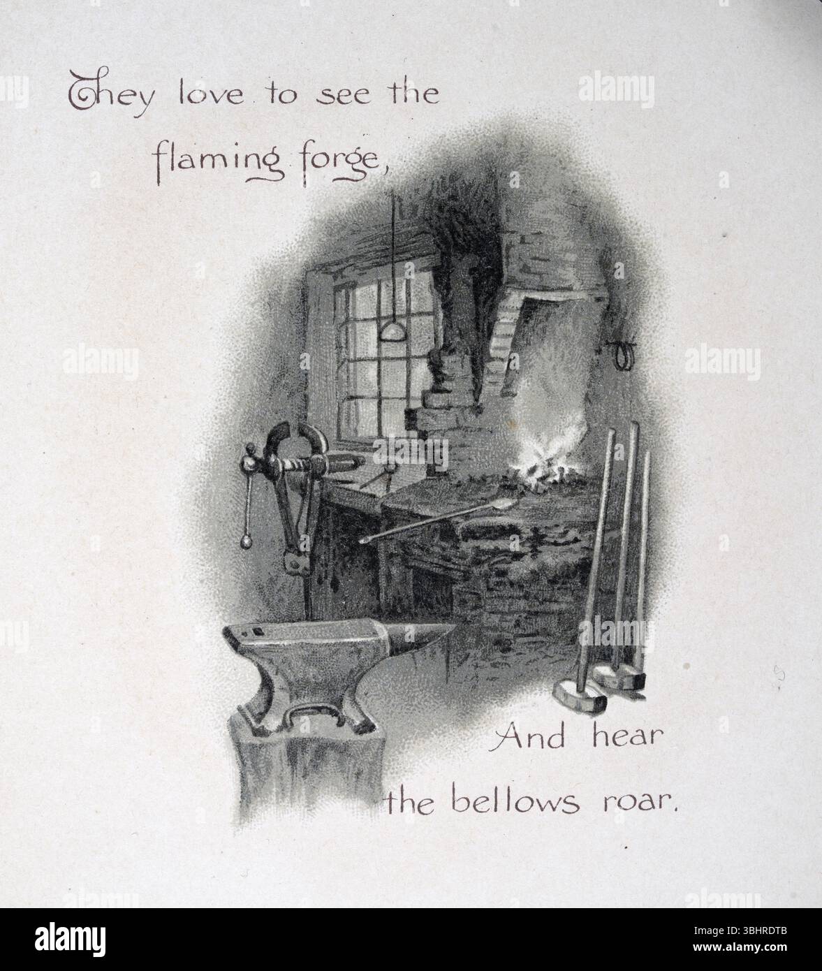 The flaming forge, the bellows roar, page for the Village Blacksmith by ...