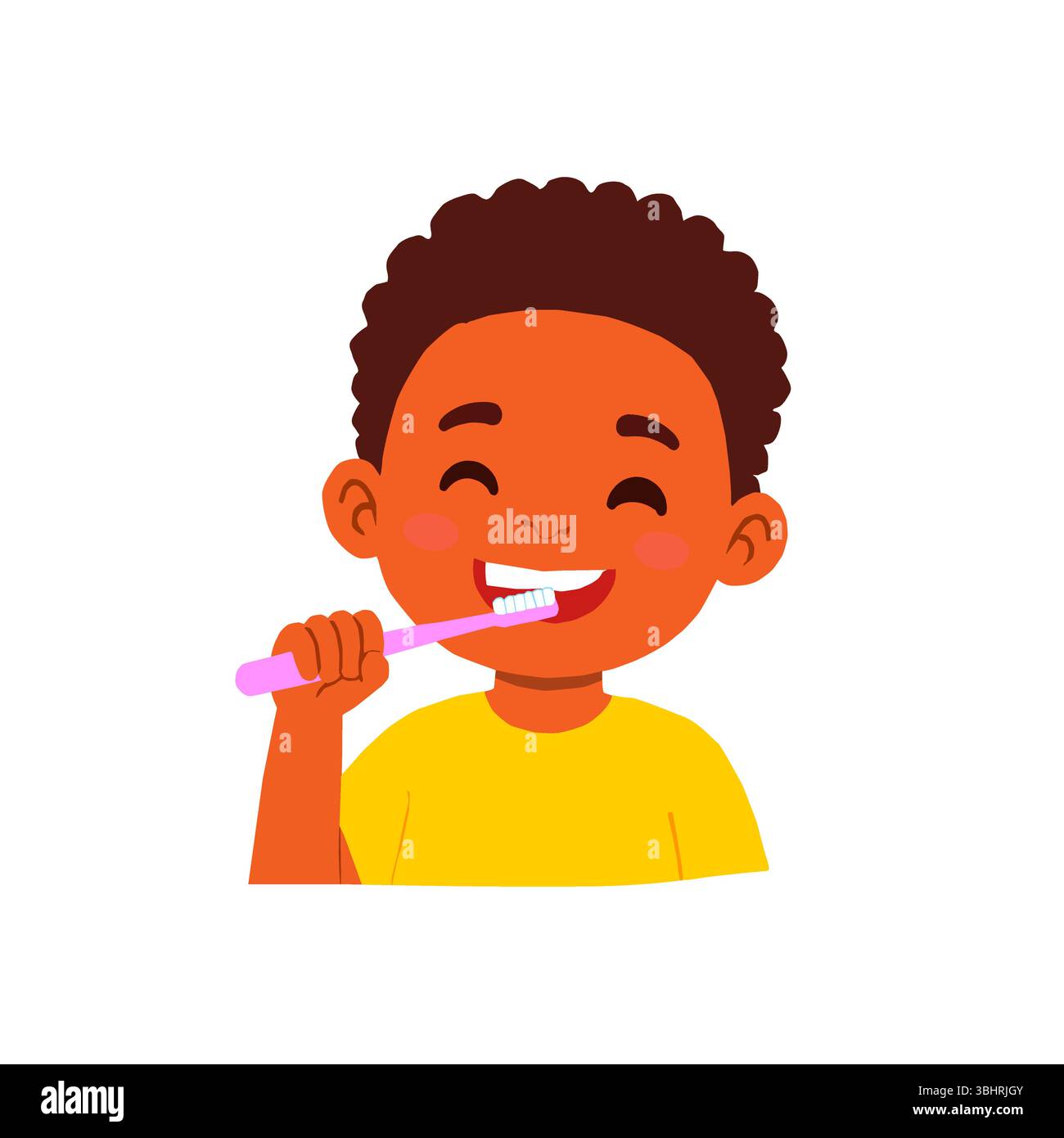 Vector illustration of a cute African American boy brushing his teeth ...