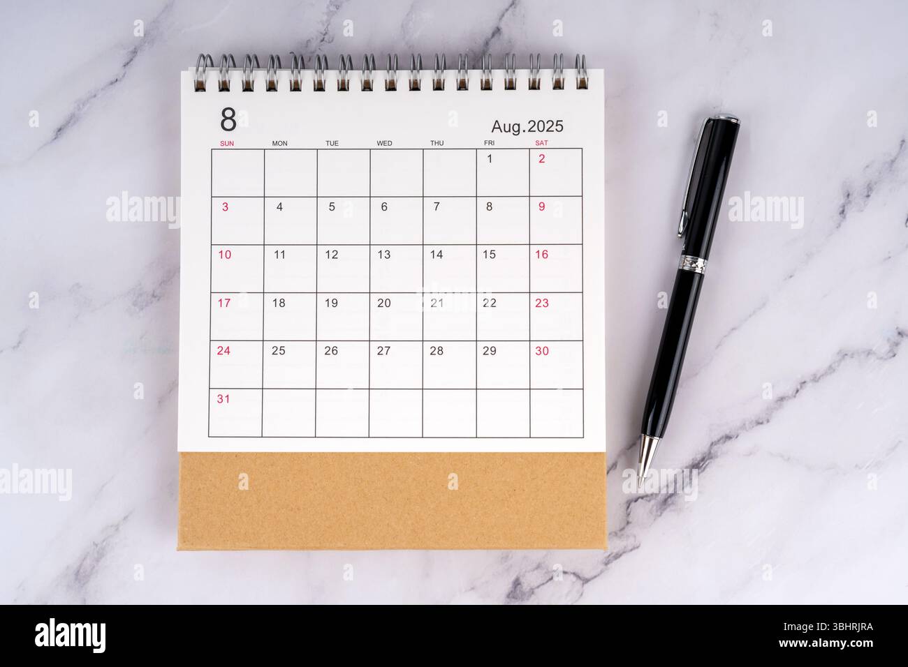 desk calendar august 2025 with pen on marble table, concept of schedule ...