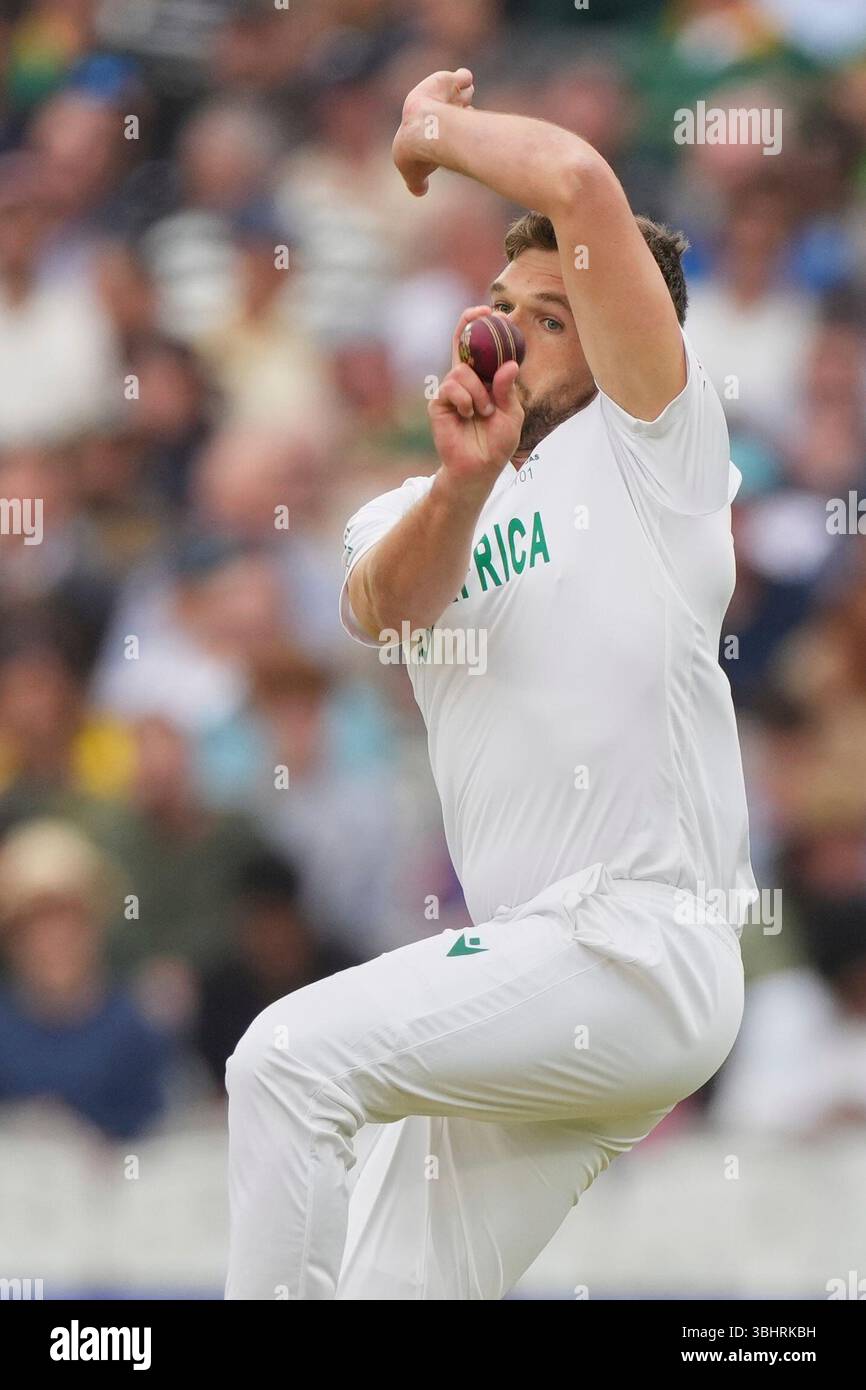 South Africa's Wiaan Mulder bowls a delivery during the World Test ...