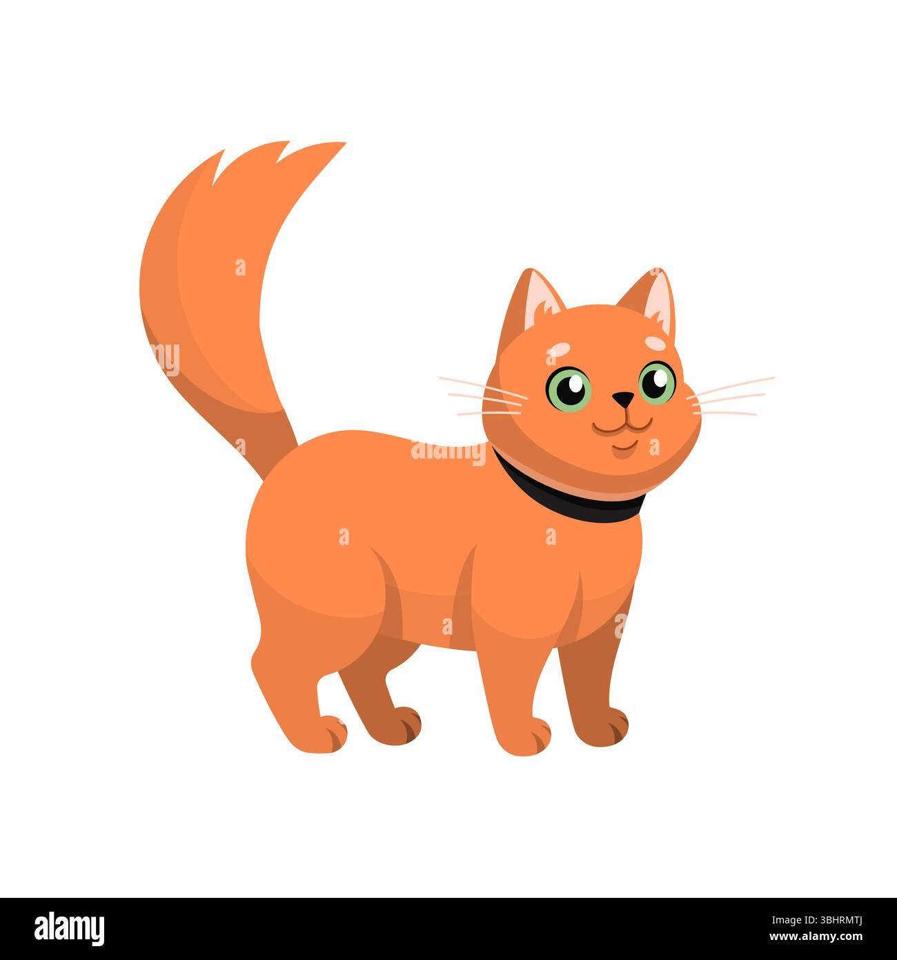 Red cat Cartoon illustration. Happy kitten with collar. Vector ...