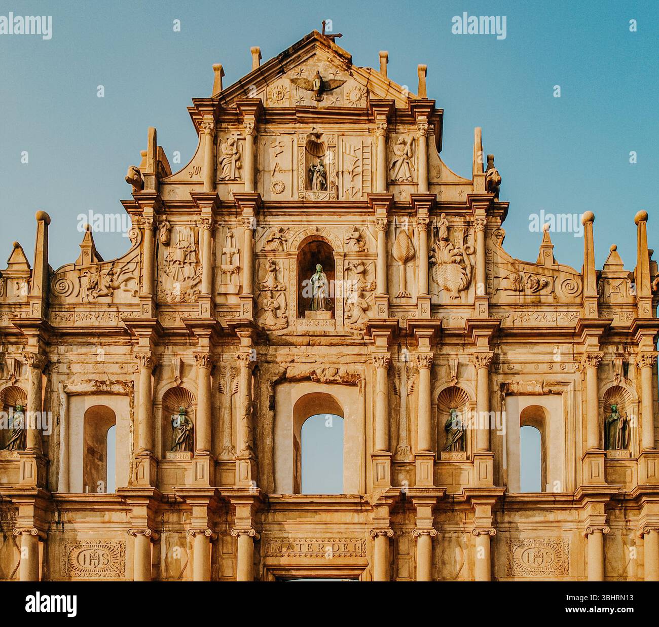 Historic Facade Of The Ruins Of St. Pauls In Macau: Ornate Stone ...