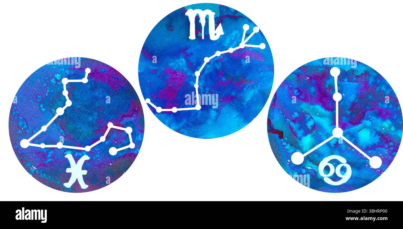 Zodiac watercolor signs of the element of Water: Cancer, Scorpio ...