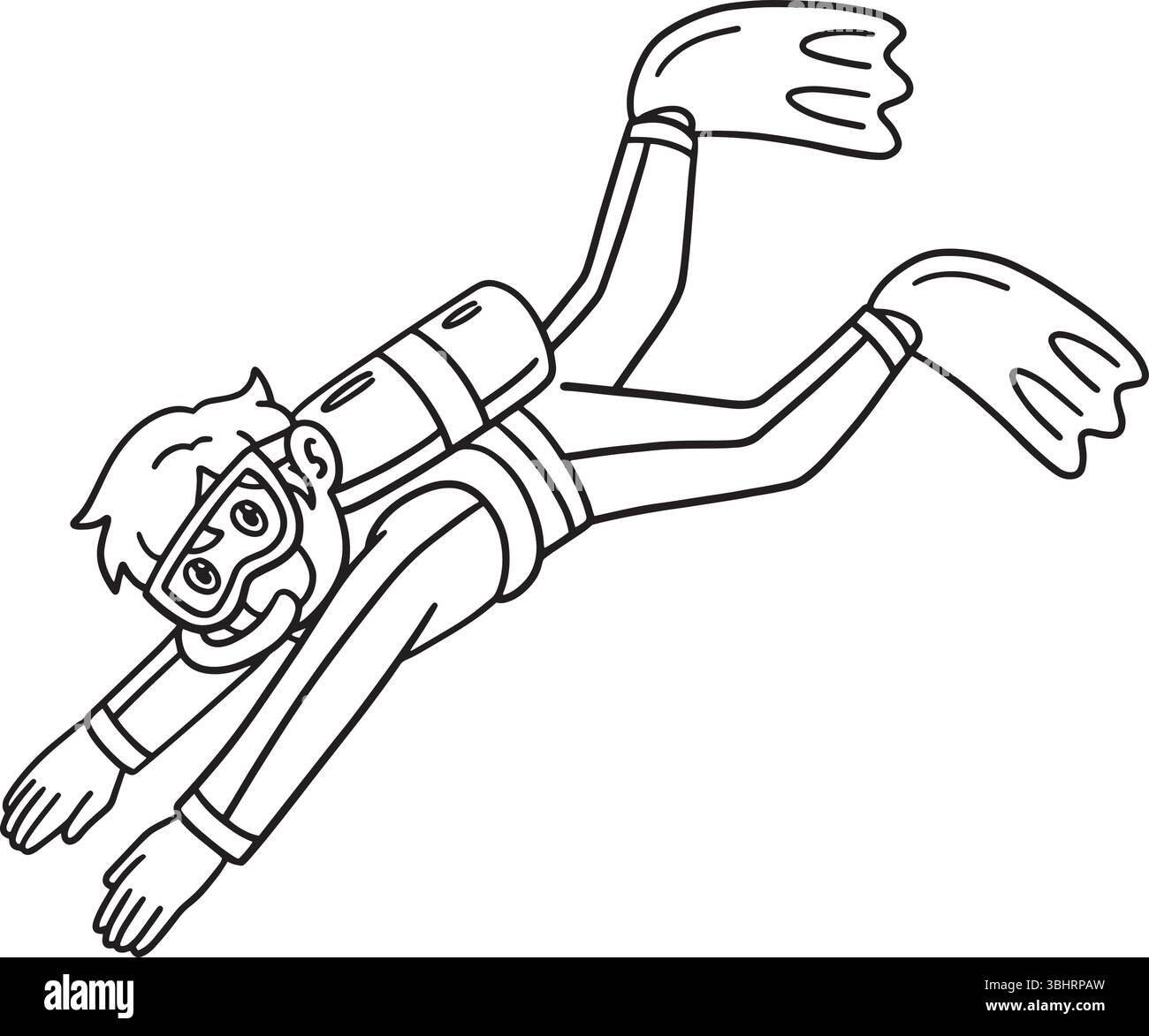 Scuba Diving Male Swimming Isolated Coloring Page Stock Vector Image ...