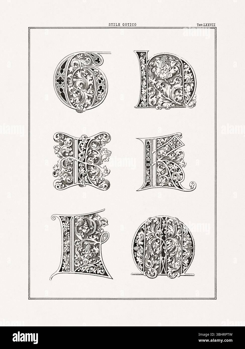 Detailed Gothic Alphabet. Architectural designs from the medieval era ...