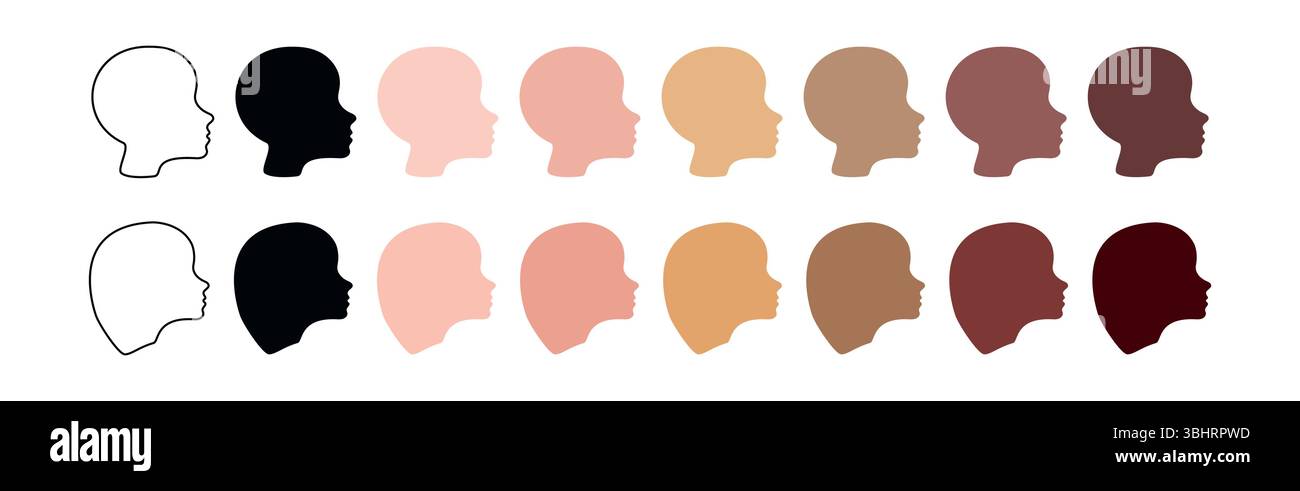 Set of Diverse Human Faces in Profile Silhouettes and Outline with ...