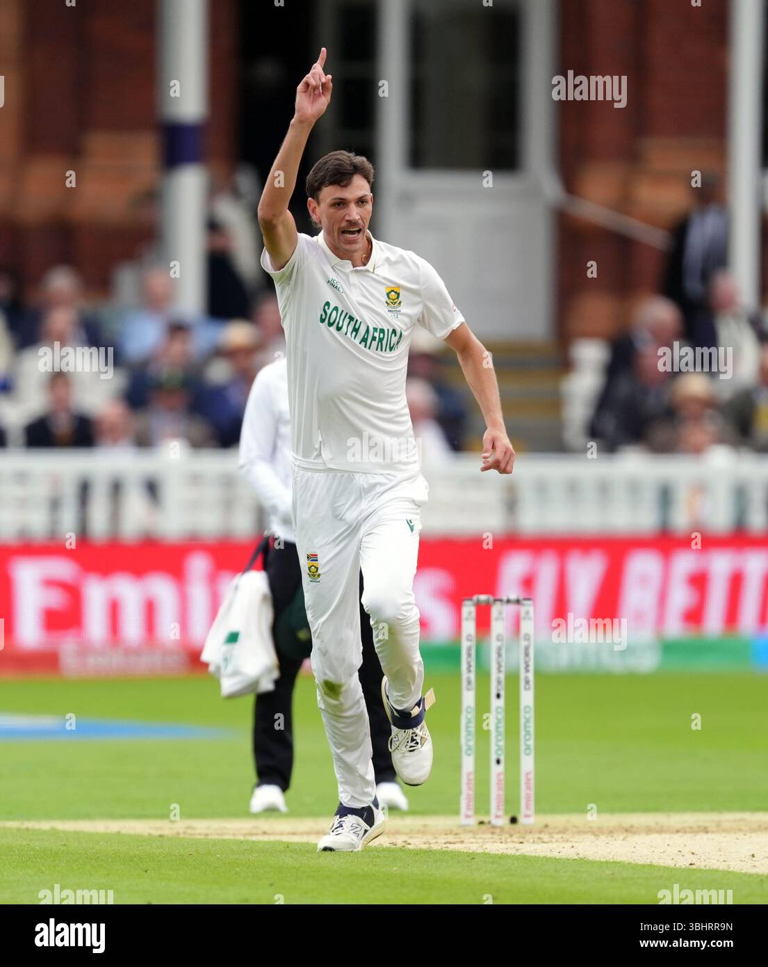 South Africa's Marco Jansen (right) celebrates the wicket of Australia ...