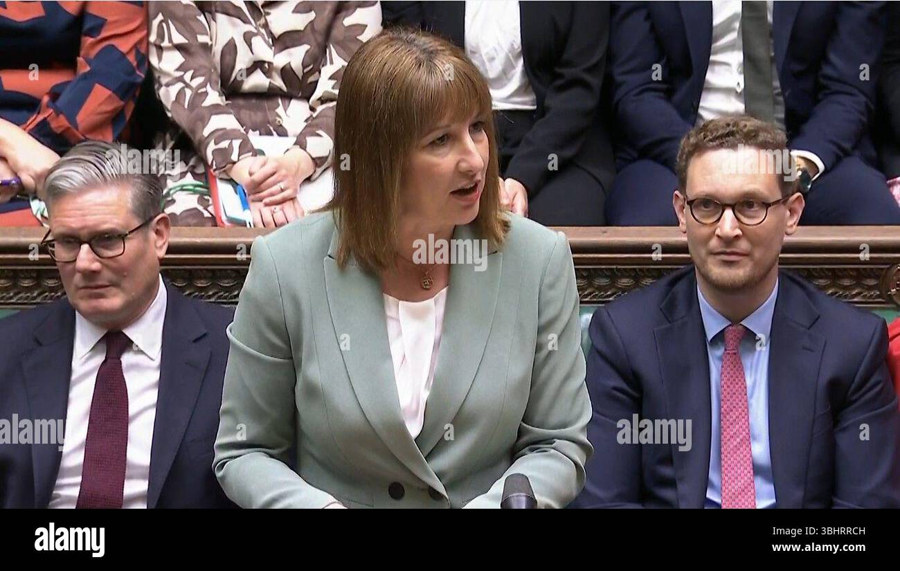 Screen grab of Chancellor of the Exchequer Rachel Reeves delivers her ...