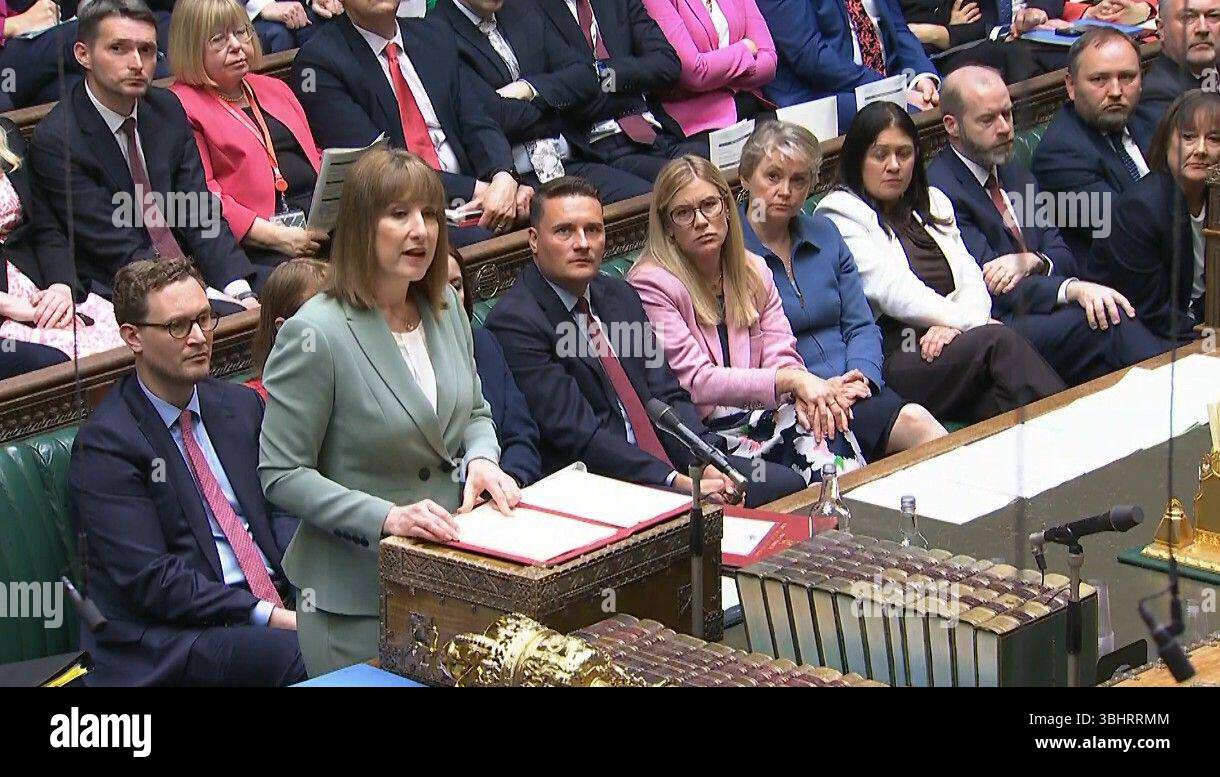 Screen grab of Chancellor of the Exchequer Rachel Reeves delivers her ...