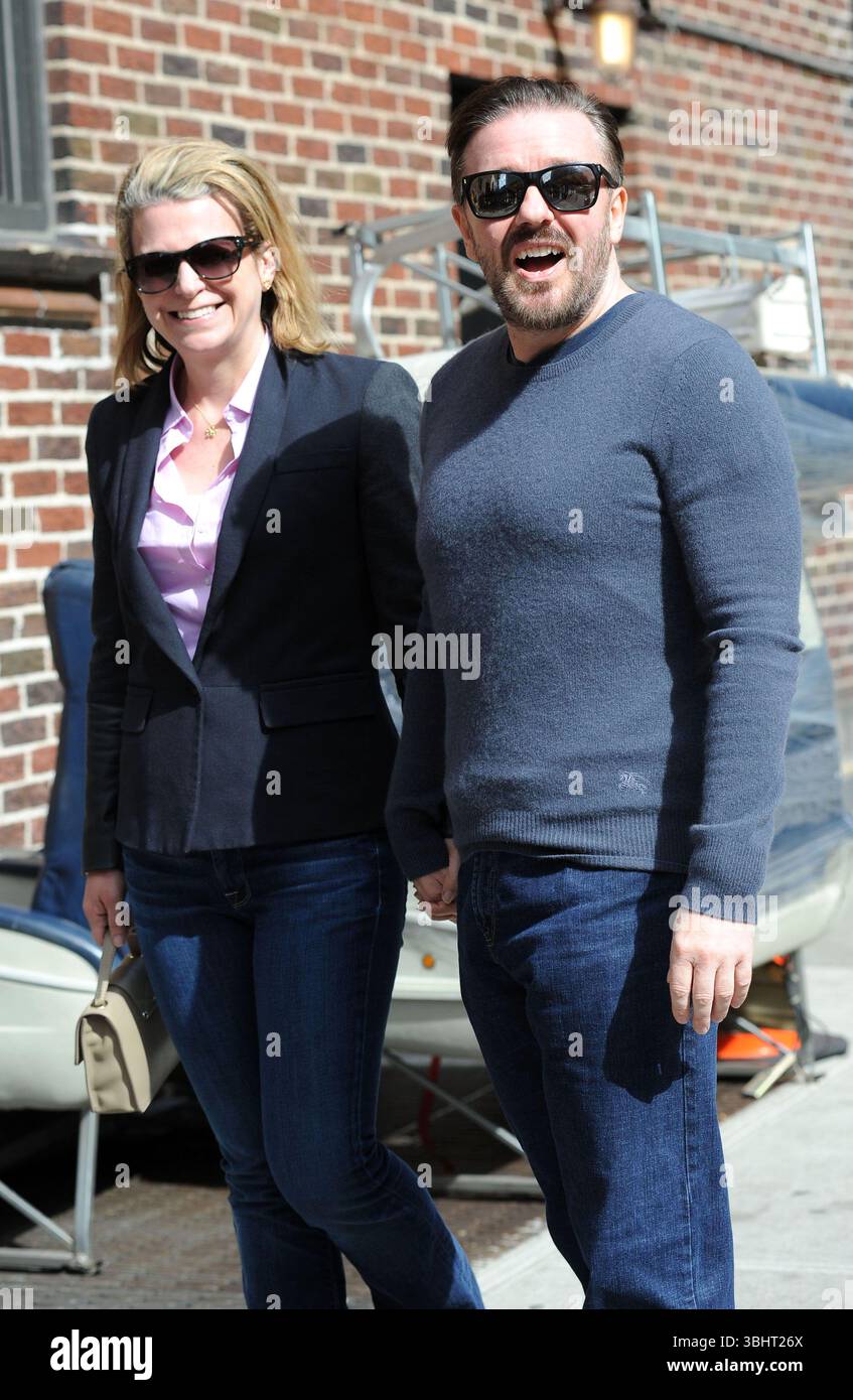 Ricky Gervais and his wife Jane Fallon at the Late Show with David ...