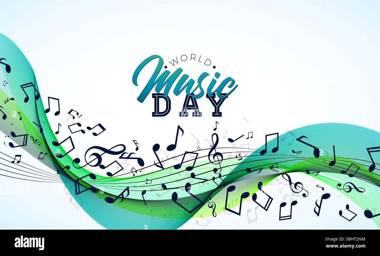 World Music Day Banner Illustration with Musical Notes and Typography ...