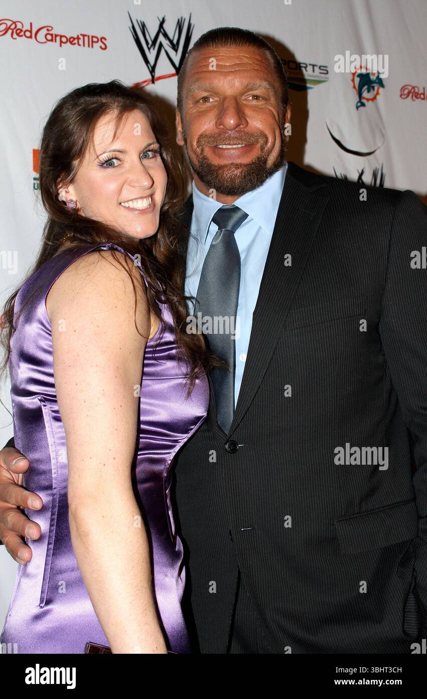 Stephanie McMahon and Paul 'Triple H' Levesque at the WrestleMania premiere party in Miami Beach ...