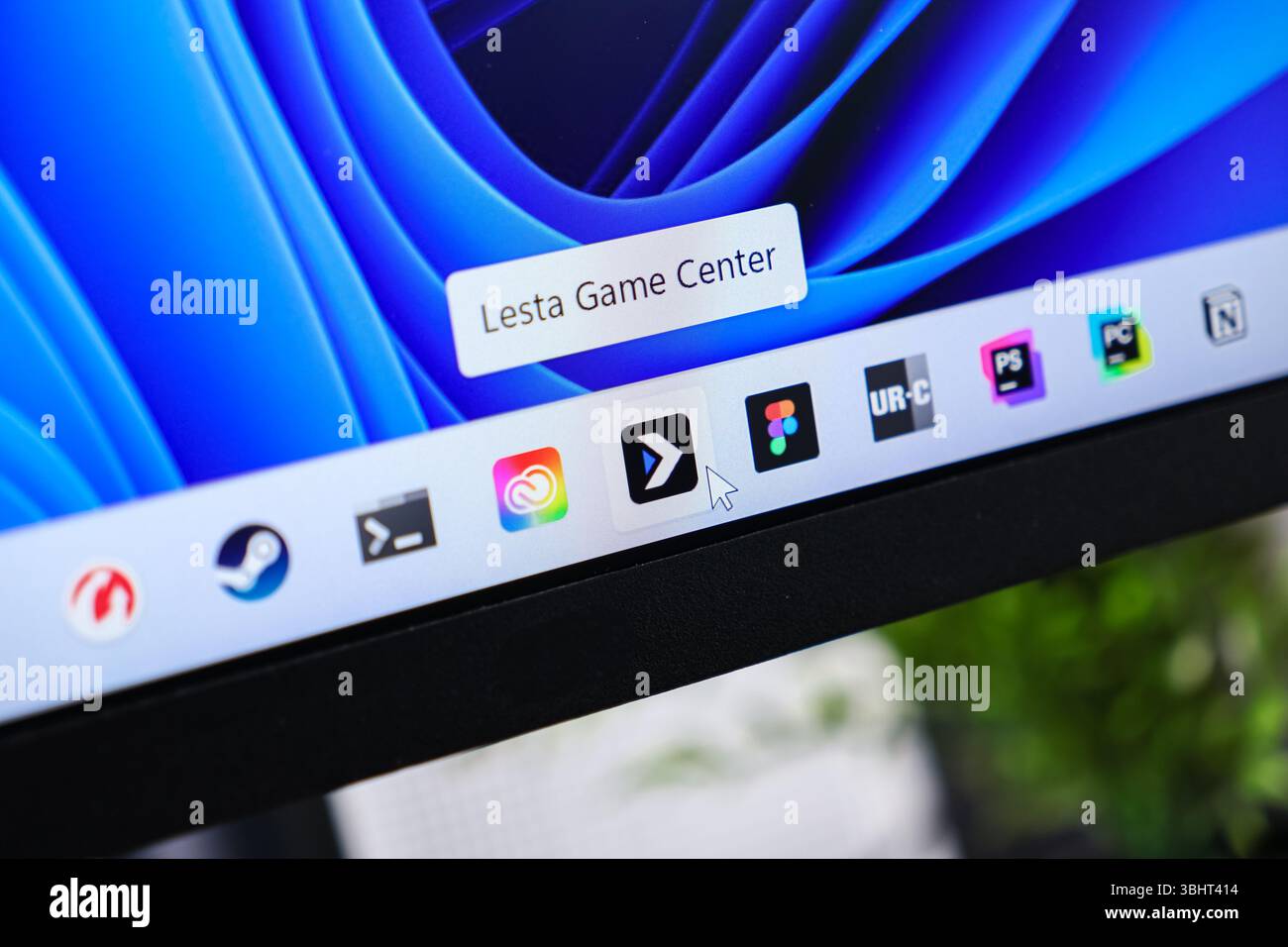 Poznan, Poland - June 6, 2025: Lesta Game Center application icon on Windows desktop taskbar ...