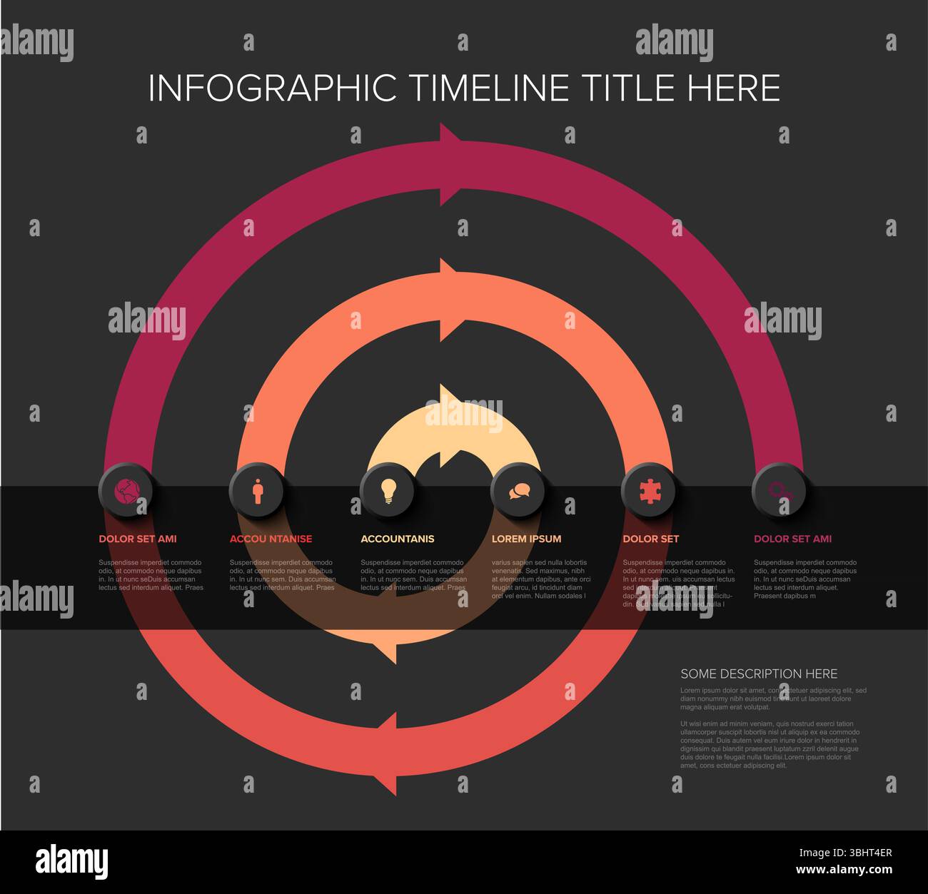 Modern circular infographic timeline template with orbiting arrows ...
