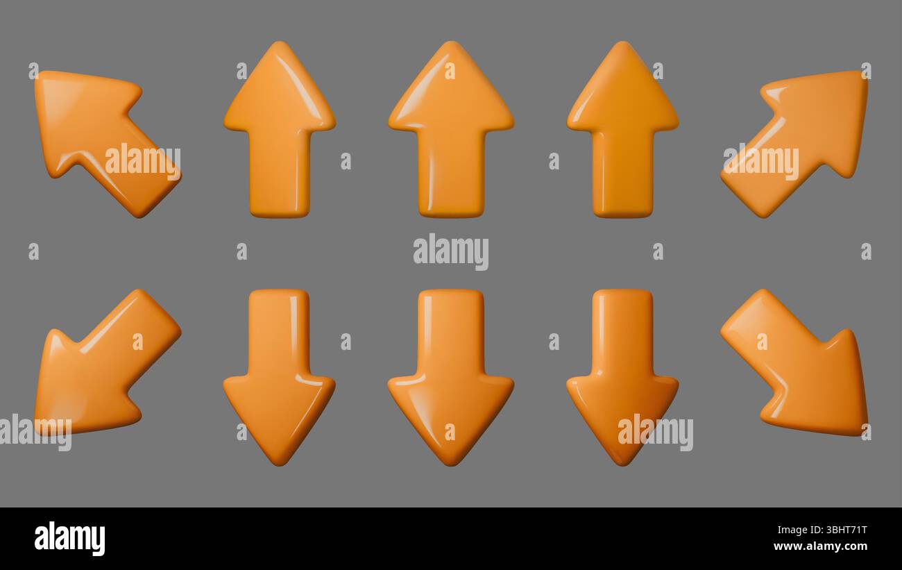 Orange glossy arrows set vector illustration, featuring upward and ...