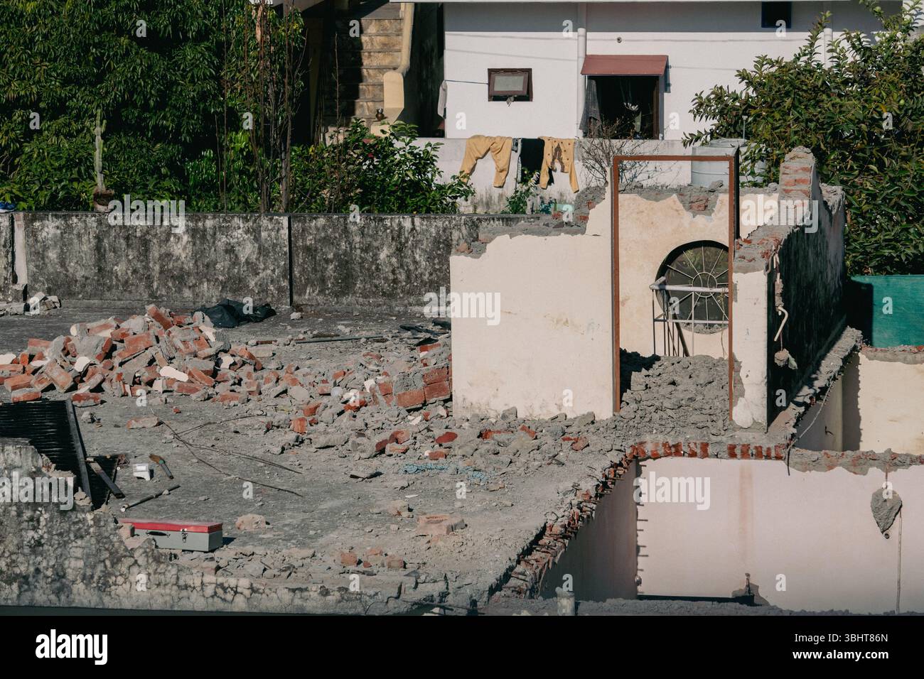 A residential building undergoing reconstruction from scratch in ...