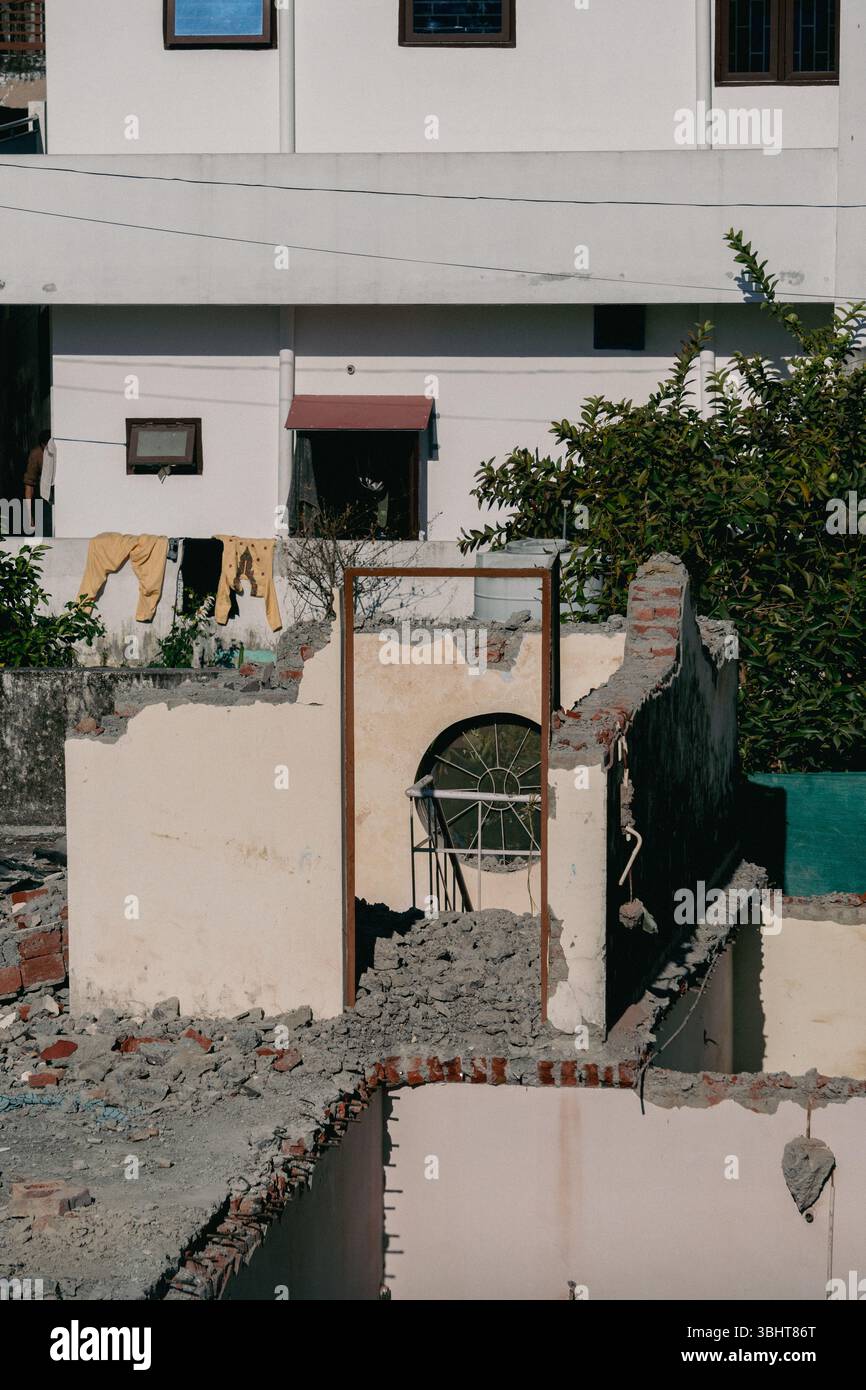 A residential building undergoing reconstruction from scratch in ...